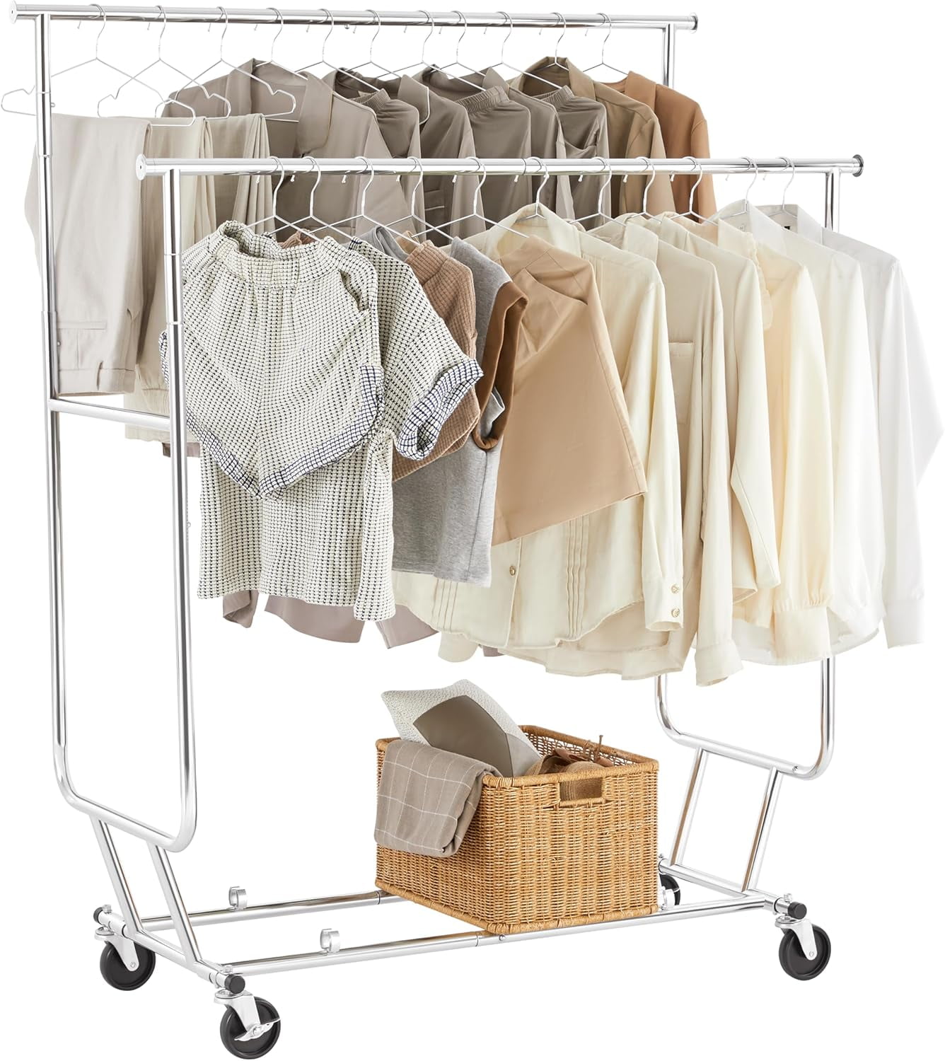 BOBOKY Rolling Clothes Rack, Heavy Duty Double Rail Clothing Rack ...