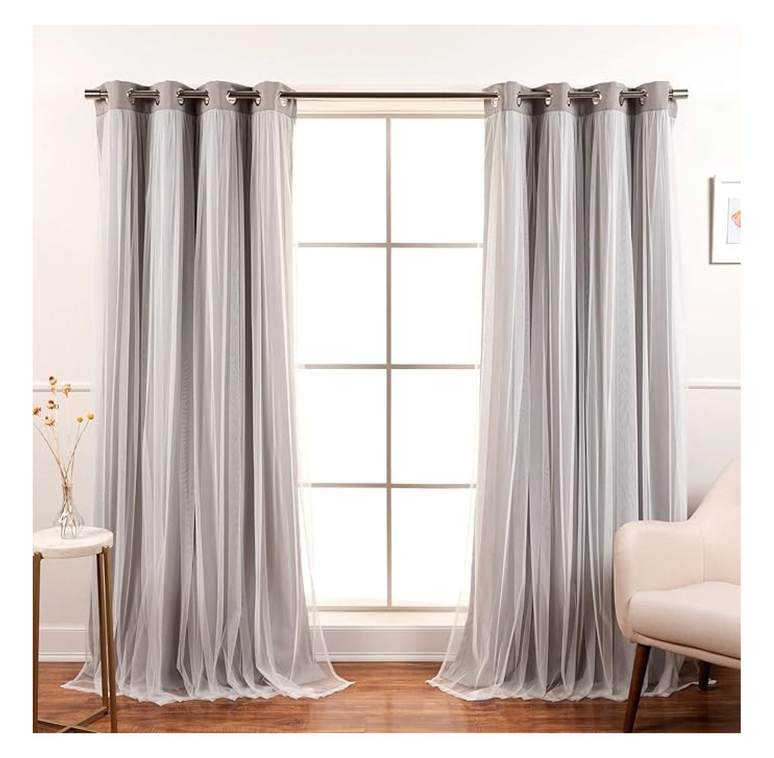 BOBOKY Set of 2 Lace Tulle Overlay Thermal Insulated Solid Blackout ...