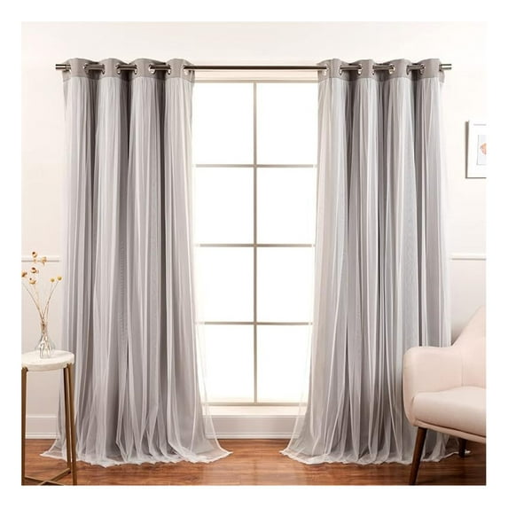 BOBOKY Set of 2 Lace Tulle Overlay Thermal Insulated Solid Blackout ...