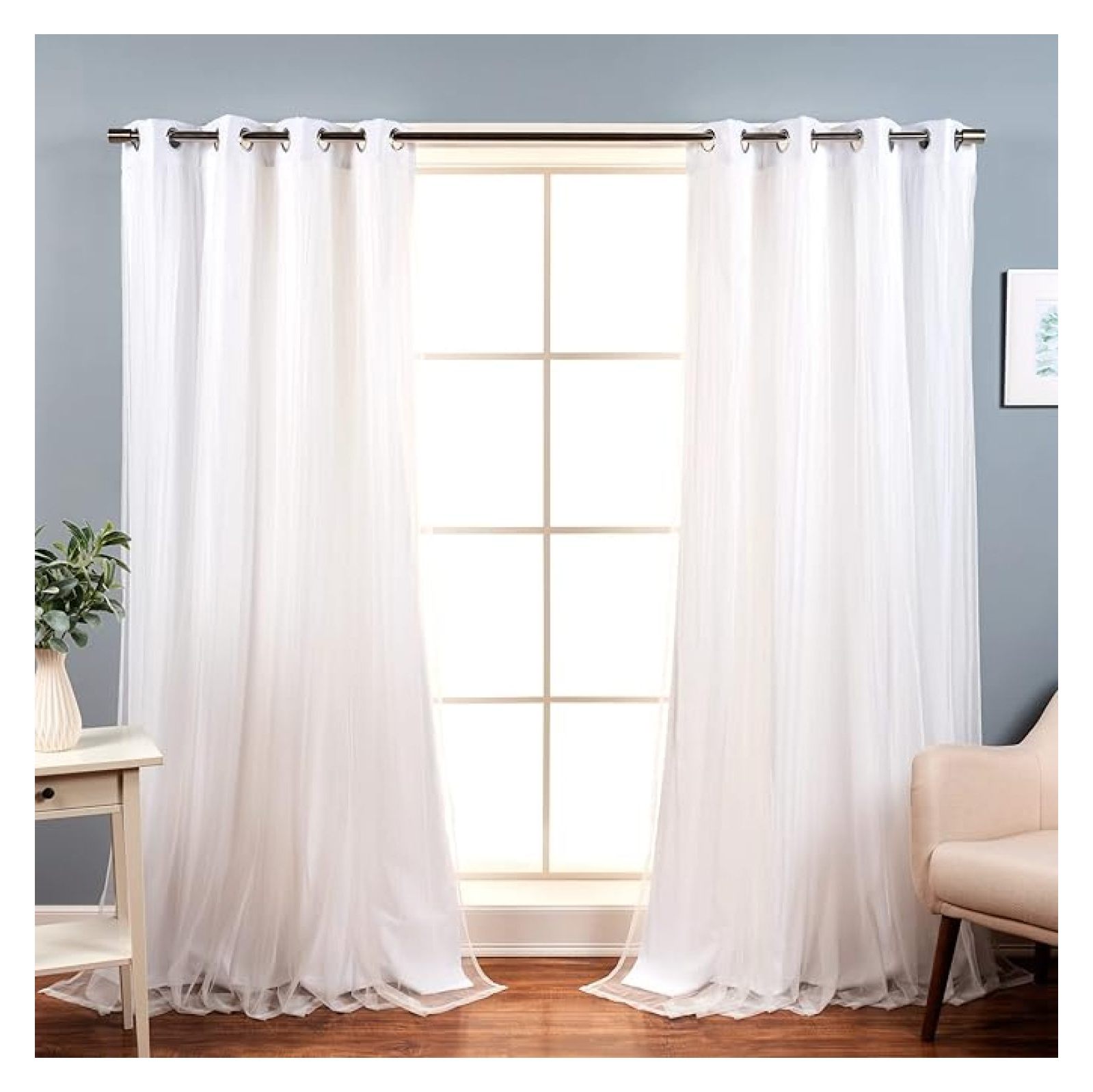 BOBOKY Set of 2 Lace Tulle Overlay Thermal Insulated Solid Blackout ...