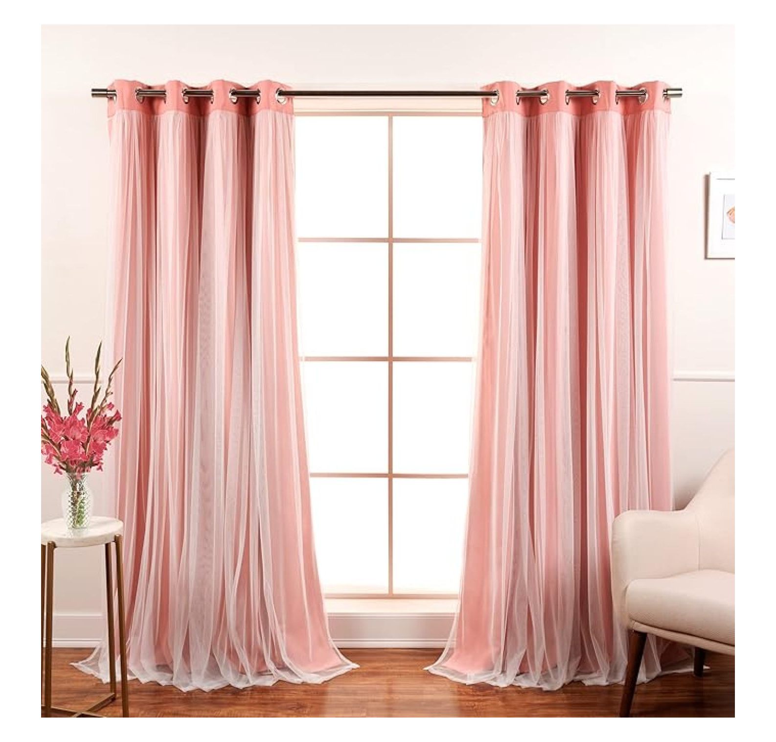 BOBOKY Set of 2 Lace Tulle Overlay Thermal Insulated Solid Blackout ...