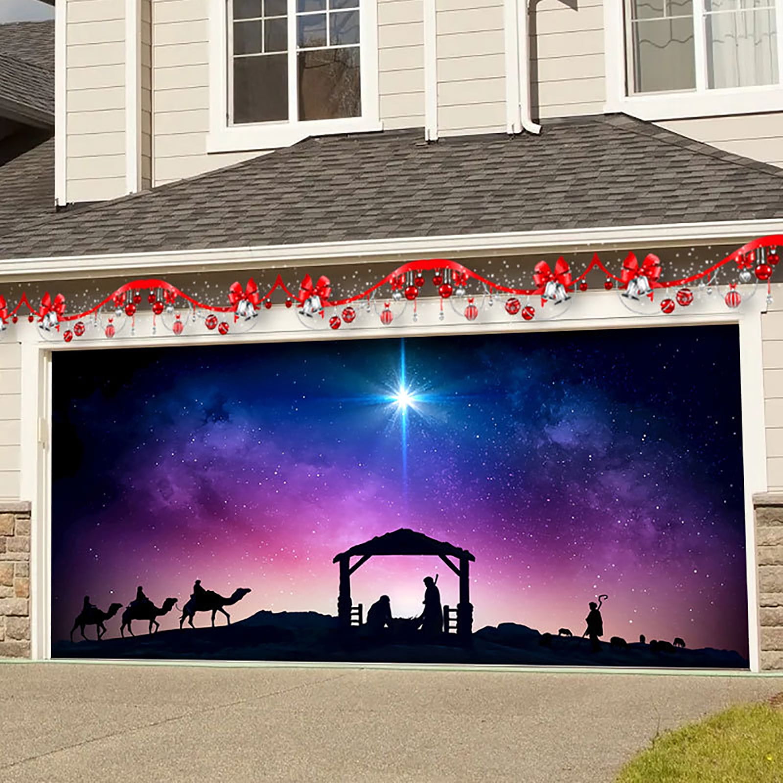 BOBOMOTI Christmas Garage Door Cover Holy Nativity Christmas Holiday ...