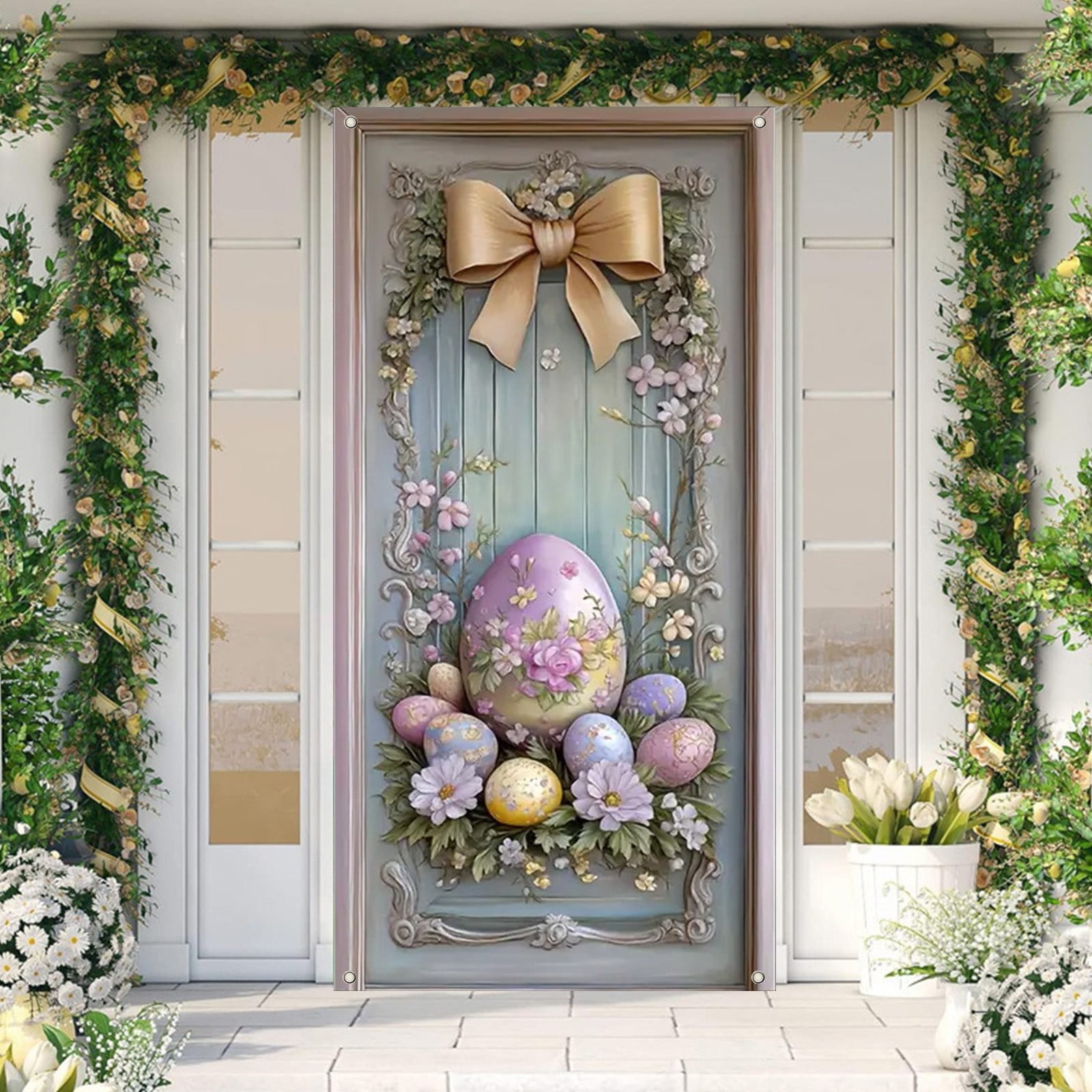 BOBOMOTI Easter Door Cover Decorations Easter Bunny Door Banner Happy ...
