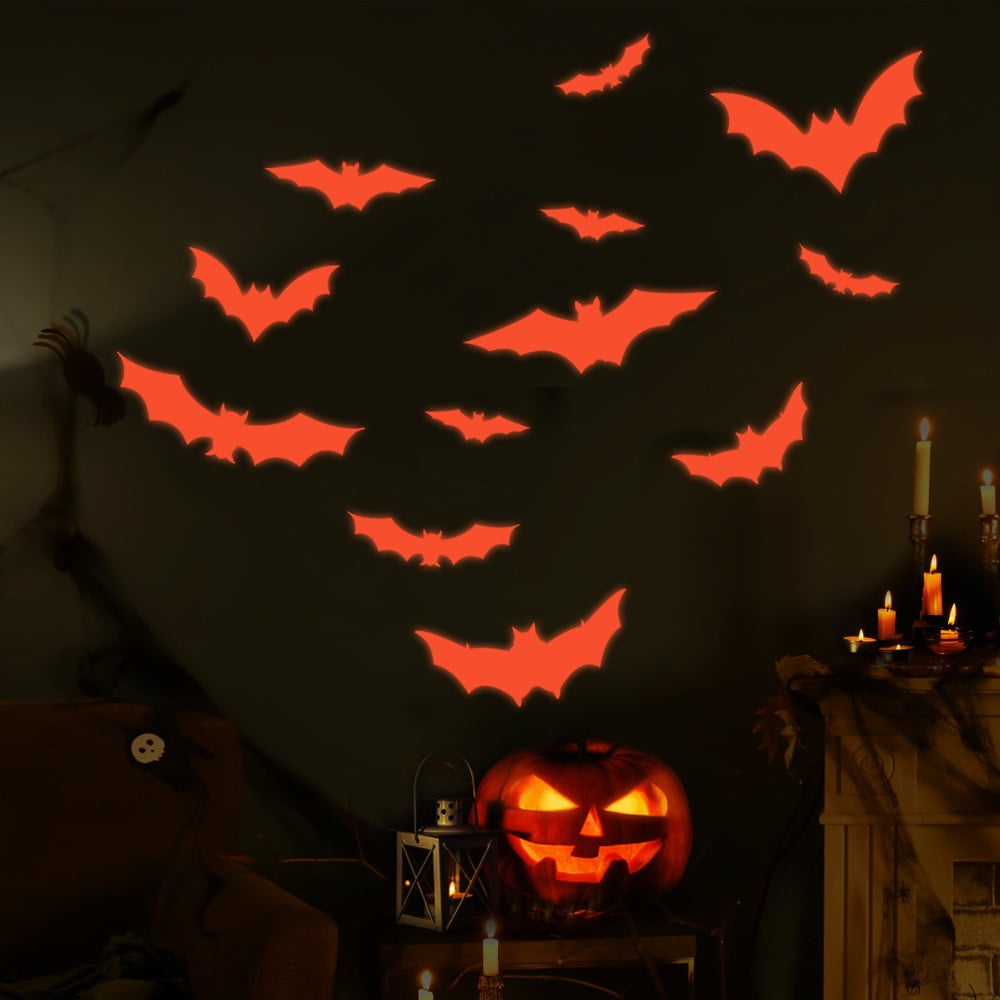 BOBOMOTI Halloween Bats Decoration, Glows-in-the-dark Bats Halloween ...