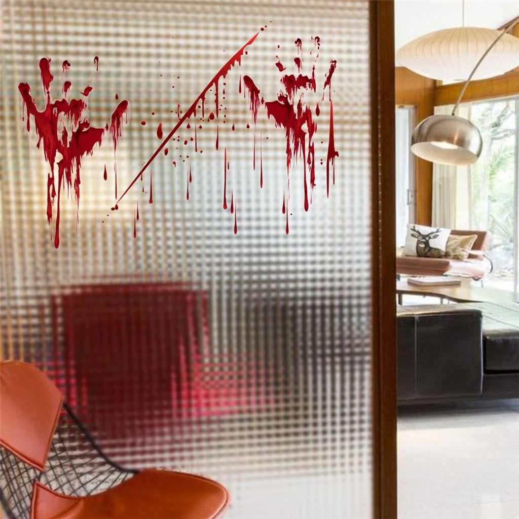 BOBOMOTI Halloween Decorations Clearance Bloody Handprint Window Clings ...