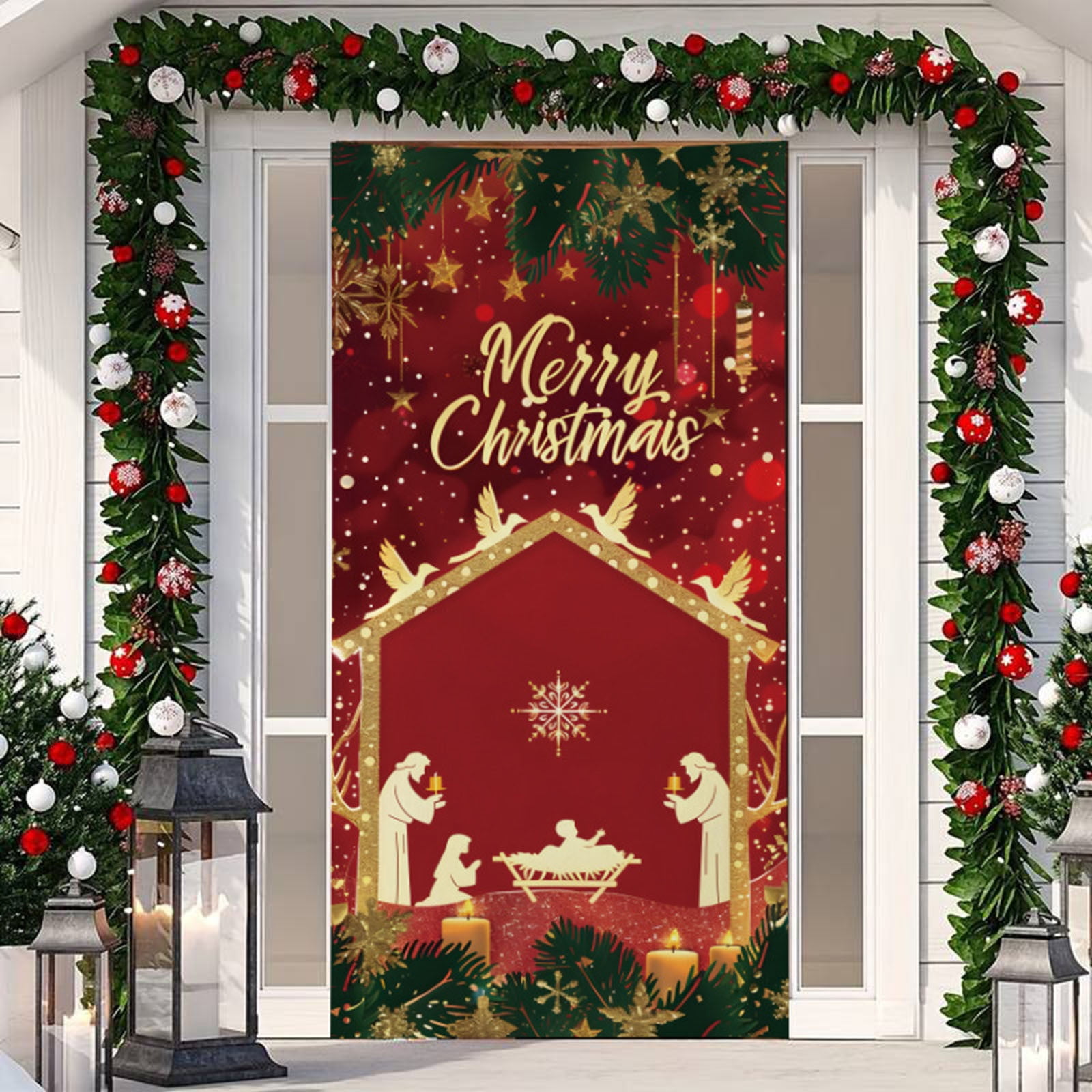 BOBOMOTI Nativity Christmas Door Cover, Jesus Holy Night Christmas Door ...