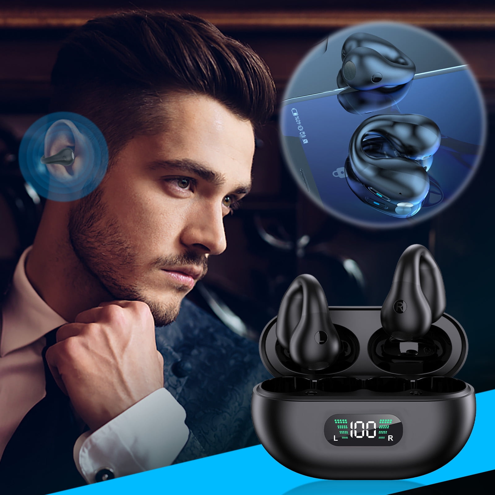 BOBOMTOI Earbuds for Phone Bluetooth Headset Wireless Charging Box ...