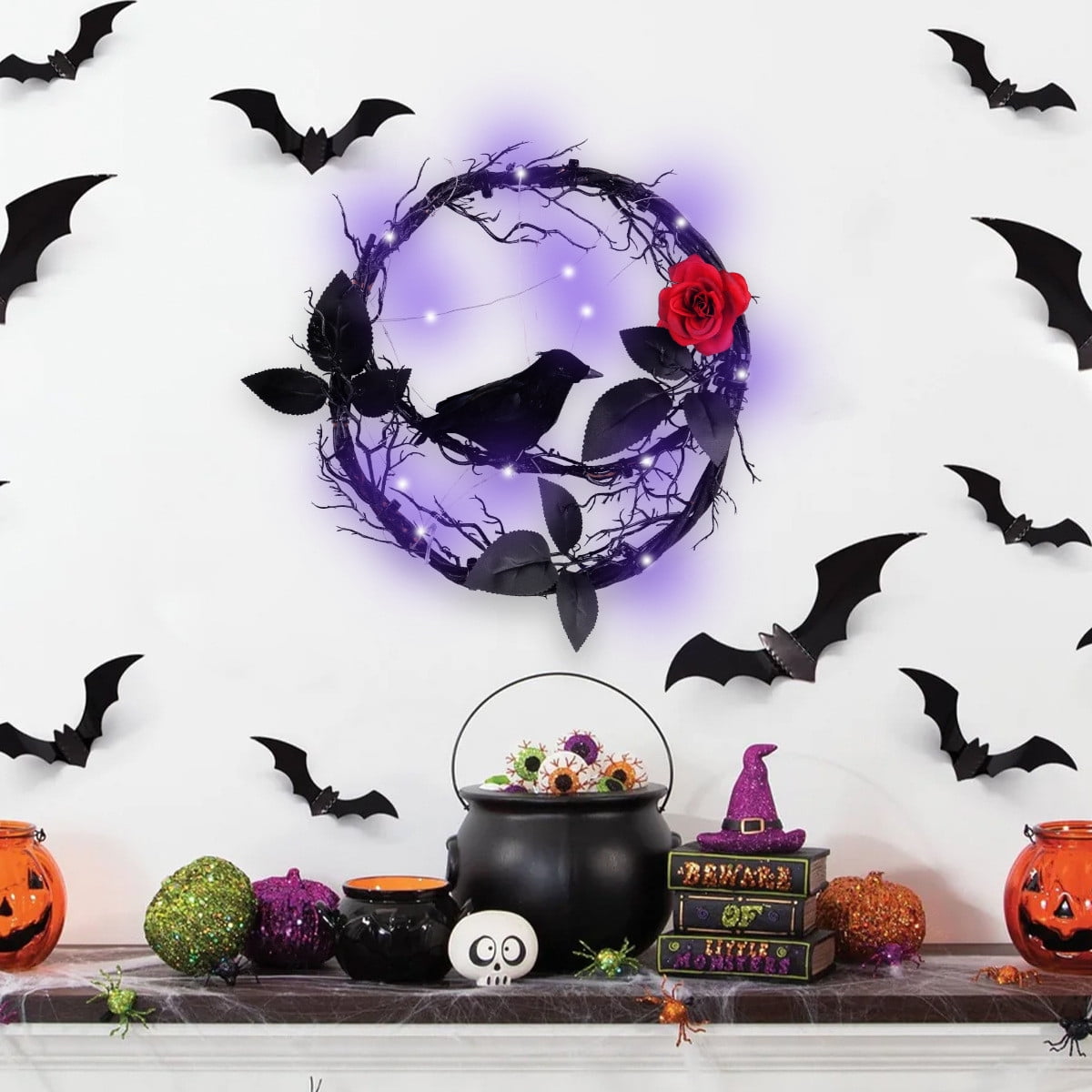 BOBOMTOI Wreath for Front Doot Clearance Halloween Glowing Dead Branch ...