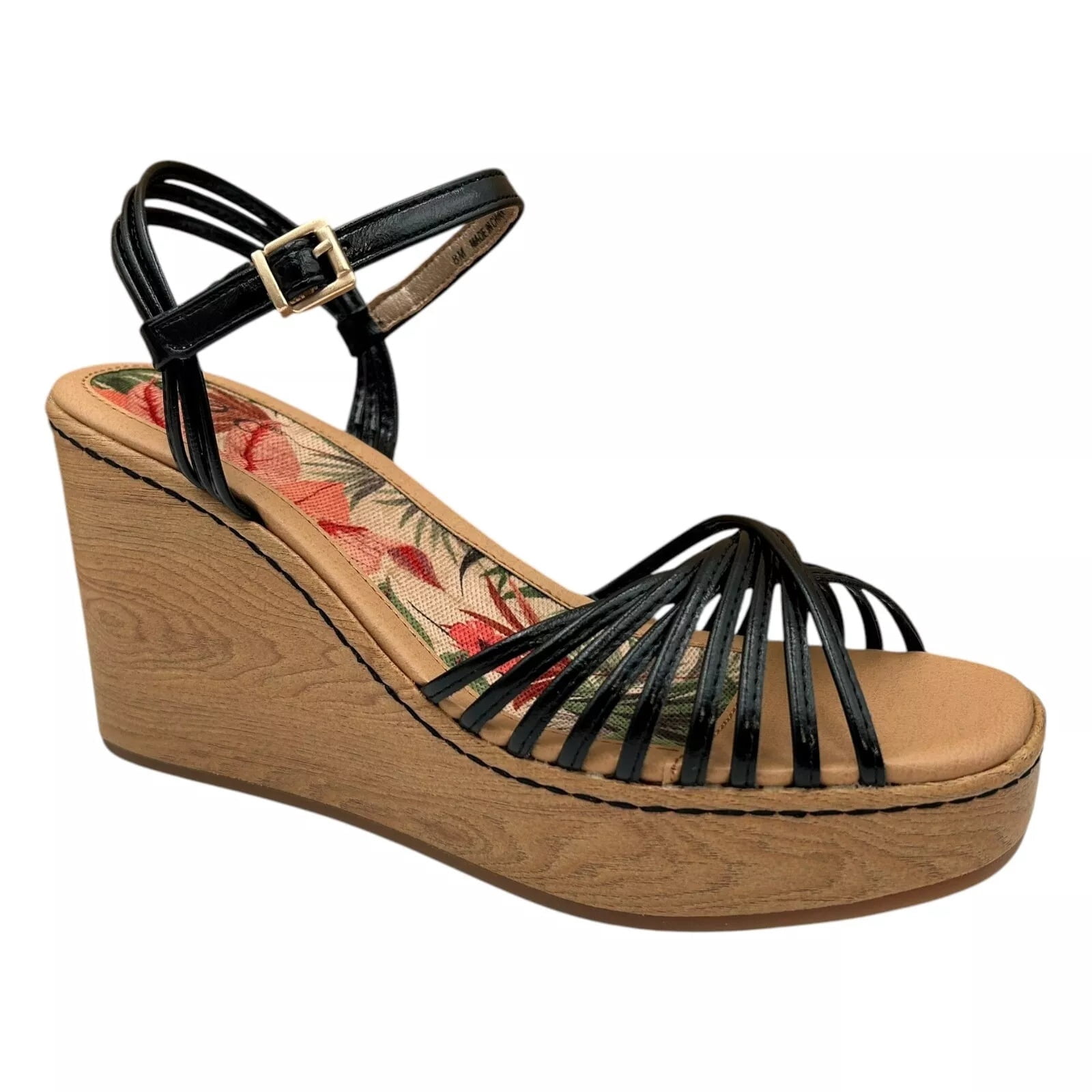 BOC Catalina Women's Platform Wedge Sandal Size 7 Black/Tan Glossy ...