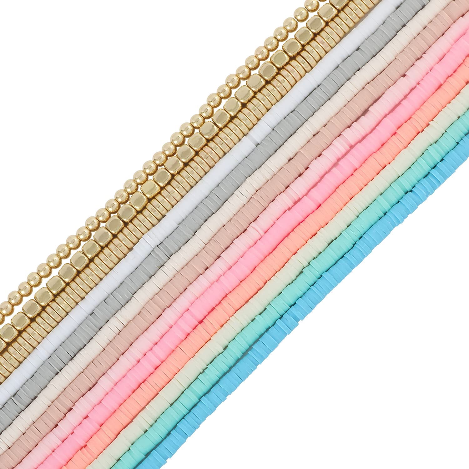 BOCAR 4mm 10 Strands Clay Beads Kit Vinyl Flat Handmade Polymer Clay ...