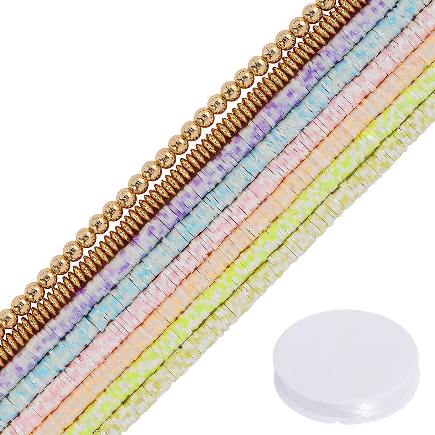 BOCAR 6mm 6 Strands Clay Beads Kit Vinyl Flat Handmade Polymer Clay ...