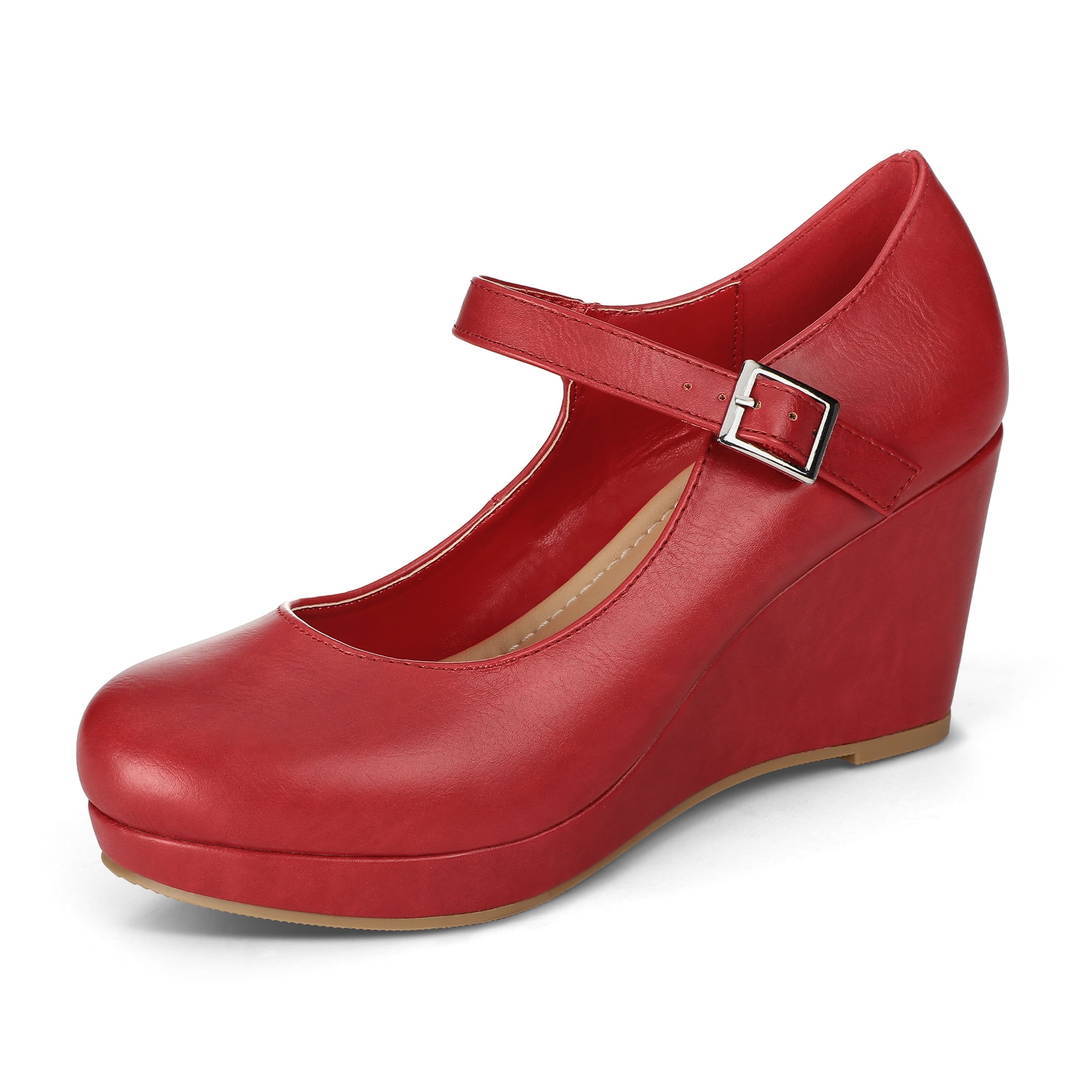 BOCCA Women MaryJane Wedge Heels Platform Pumps with Ankle Strap,Round ...