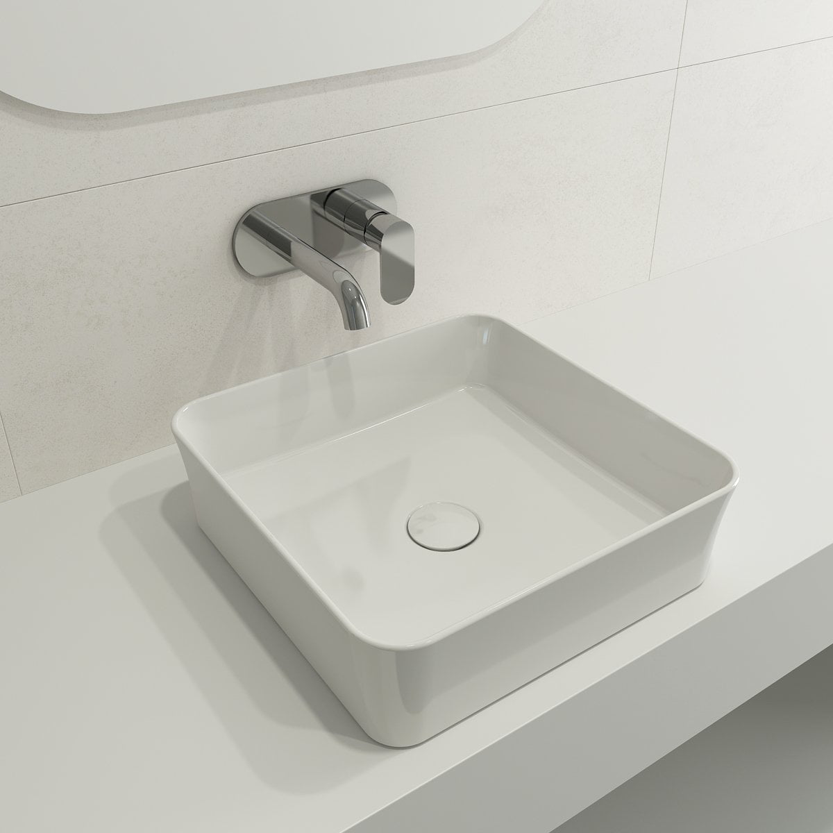 BOCCHI 1477-001-0125 Sottile Square Vessel Fireclay Sink w/ Drain Cover ...