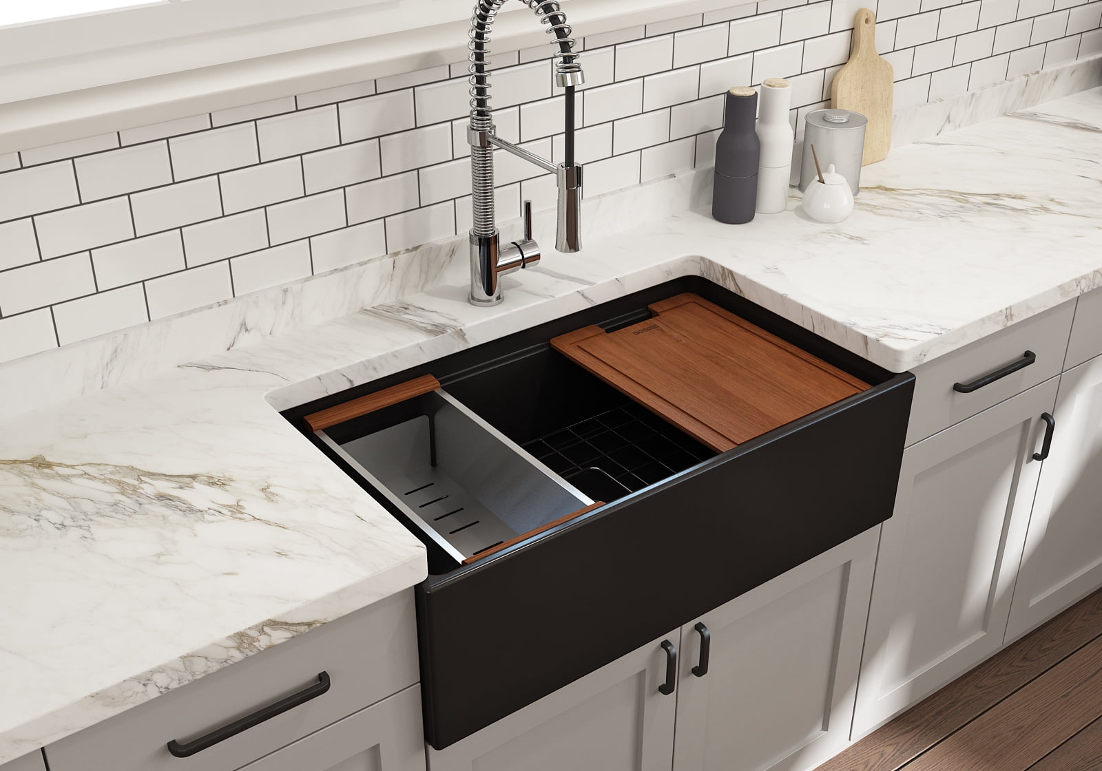 BOCCHI 1504-004-0120 Apron Step Rim Fireclay 33" Kitchen Sink Matte ...