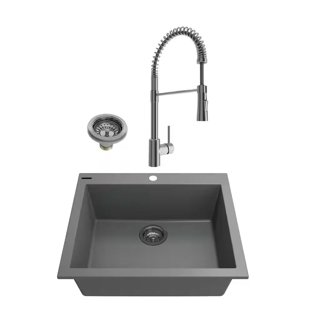 BOCCHI 1606-506-2020SS Dual Mount Granite Composite 24" 1 Bowl Kitchen ...