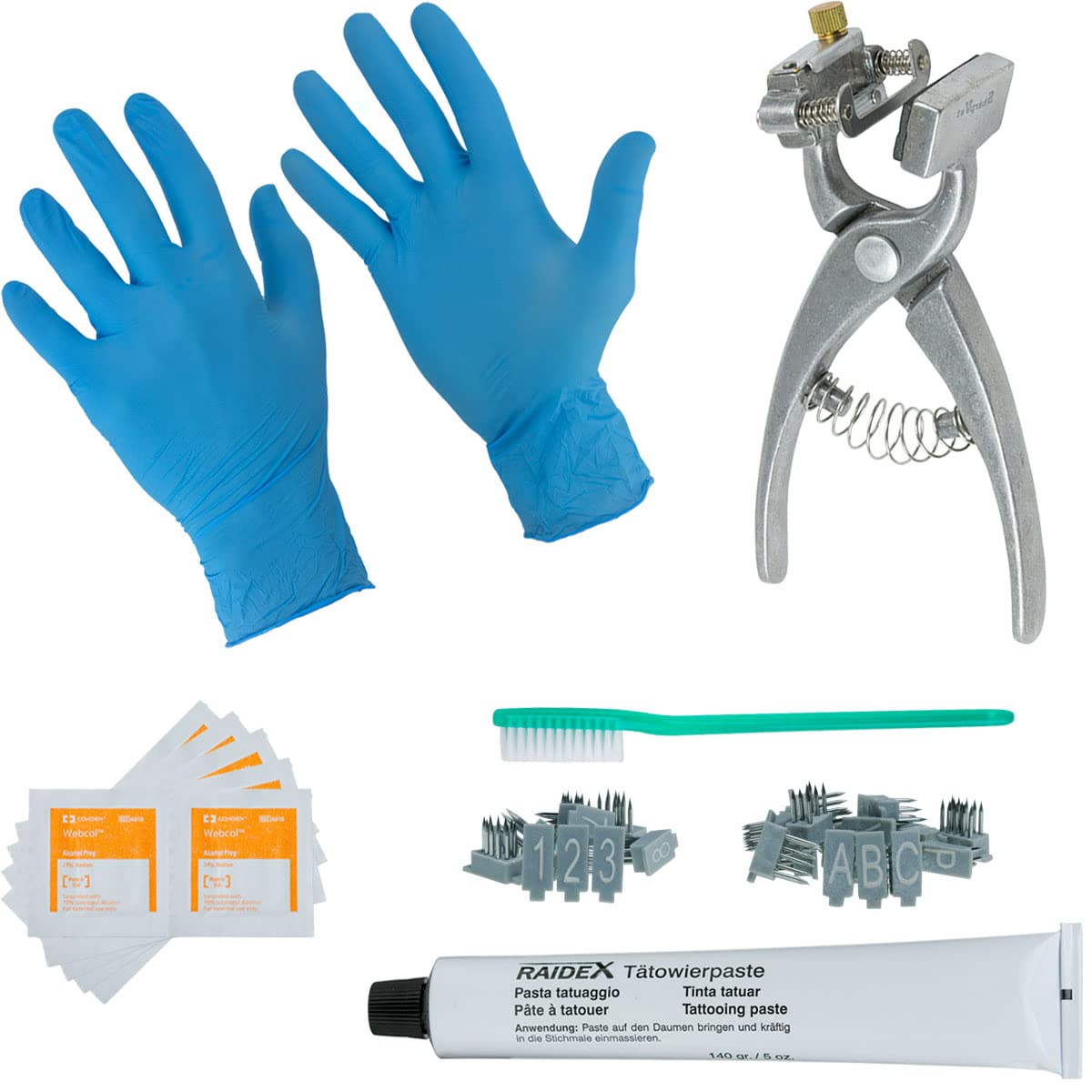 BOCCS Small Animal Complete Tattoo Kit with 0-9 and A-Z, Nitrile Gloves ...