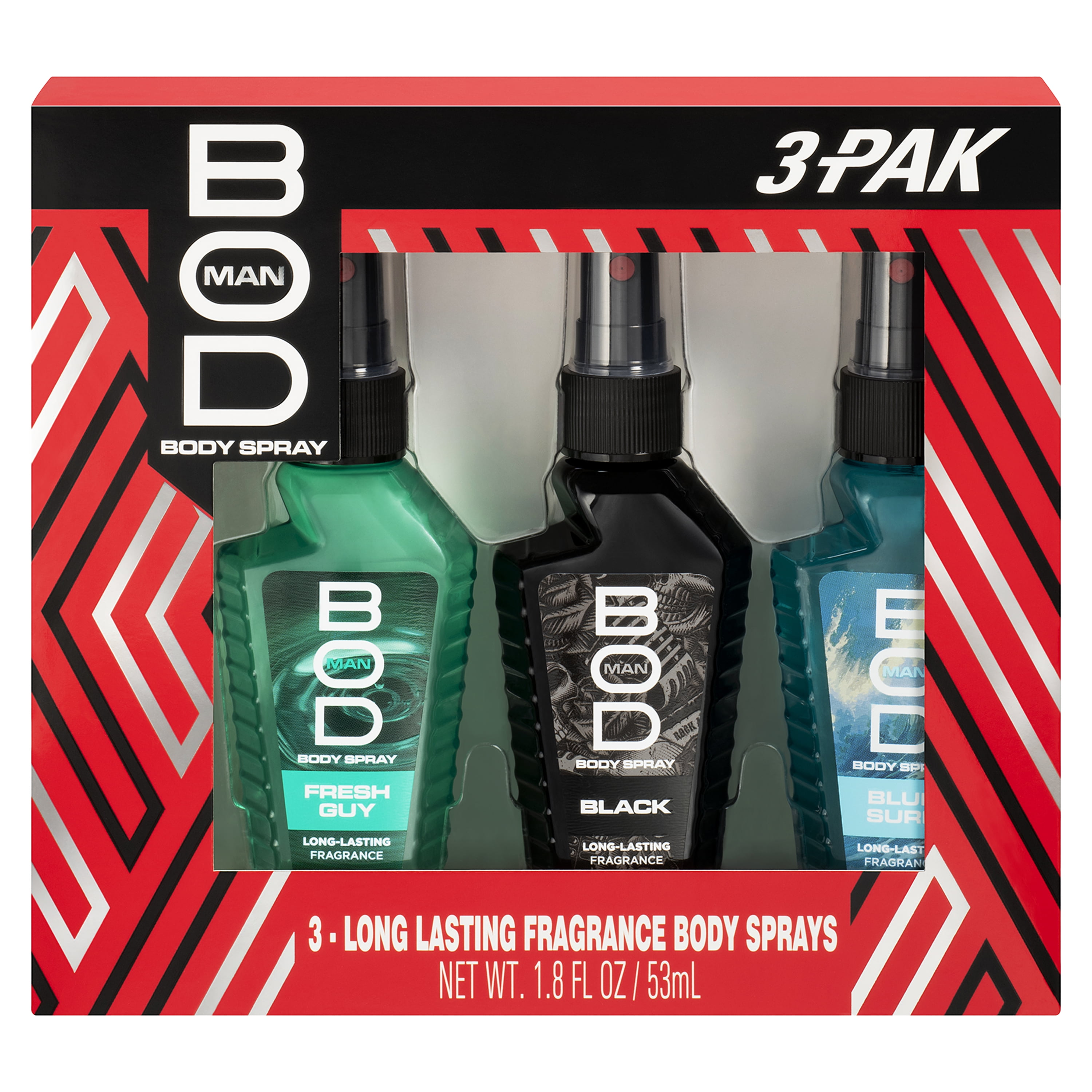 BOD Man Body Spray Gift Set, Black, Fresh Guy, Blue Surf, 3 Piece ...