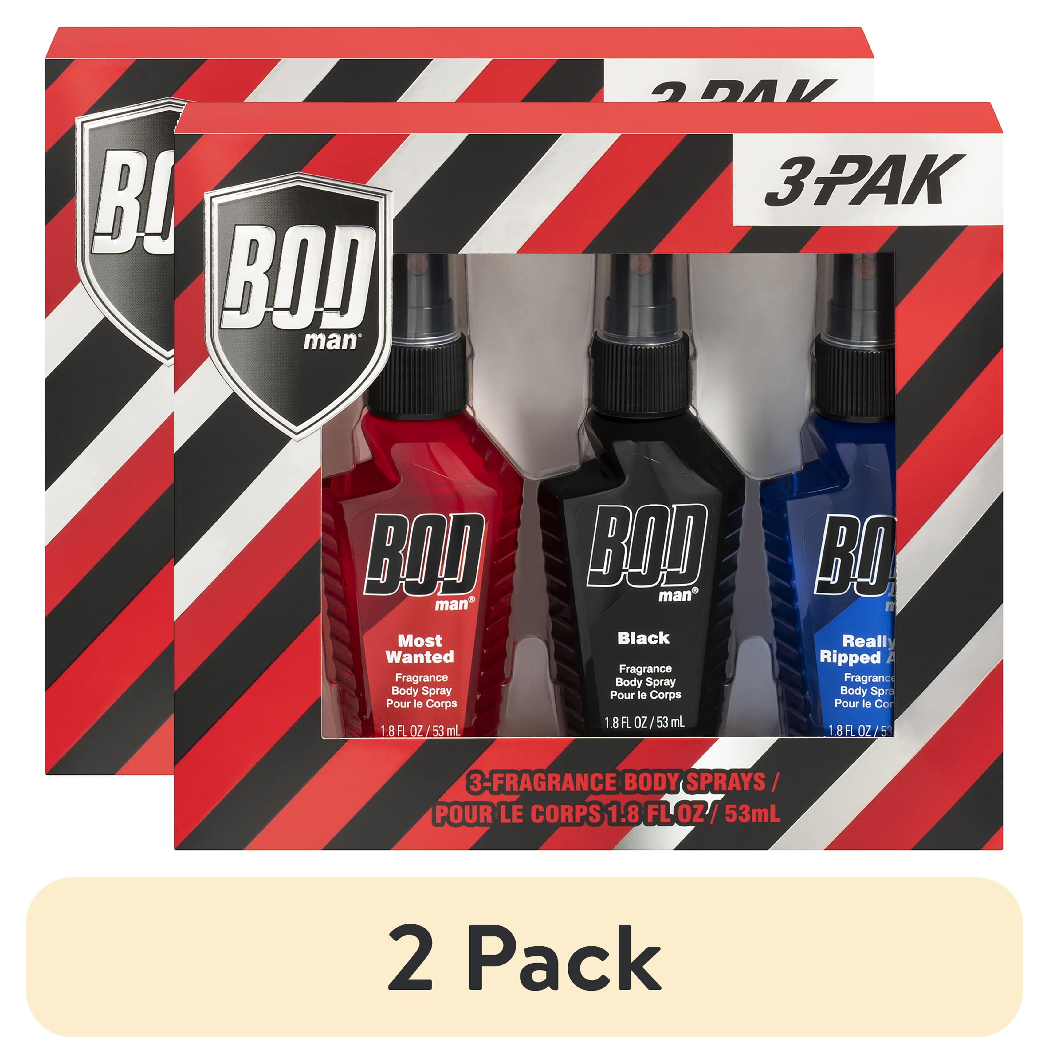 (2 pack) BOD Man Body Spray Gift Set for Men, Black, Really Ripped Abs, Most Wanted, 3 Pieces ...