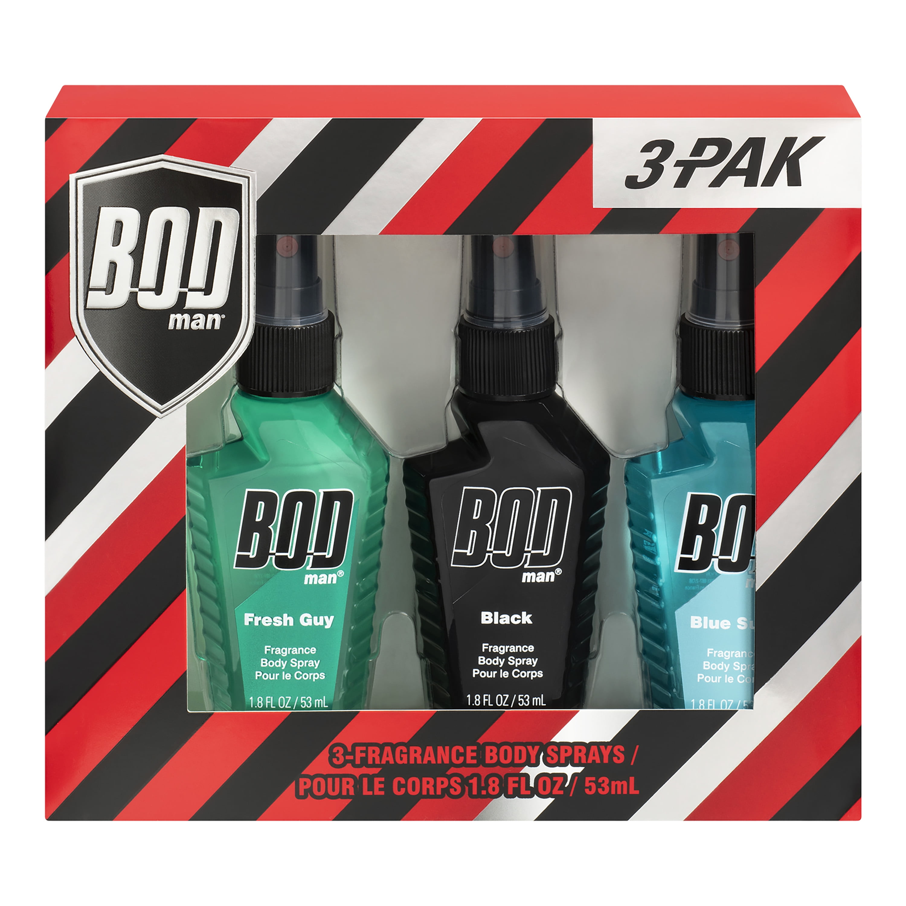 BOD Man Body Spray Gift Set, Black, Fresh Guy, Blue Surf, 3 Pieces ...