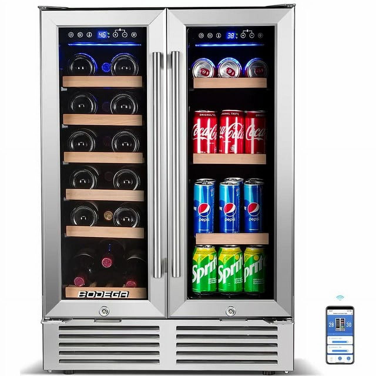 BODEGA 24'' Dual Zone Wine Cooler Refrigerator, 19 Bottles and 57 Cans ...