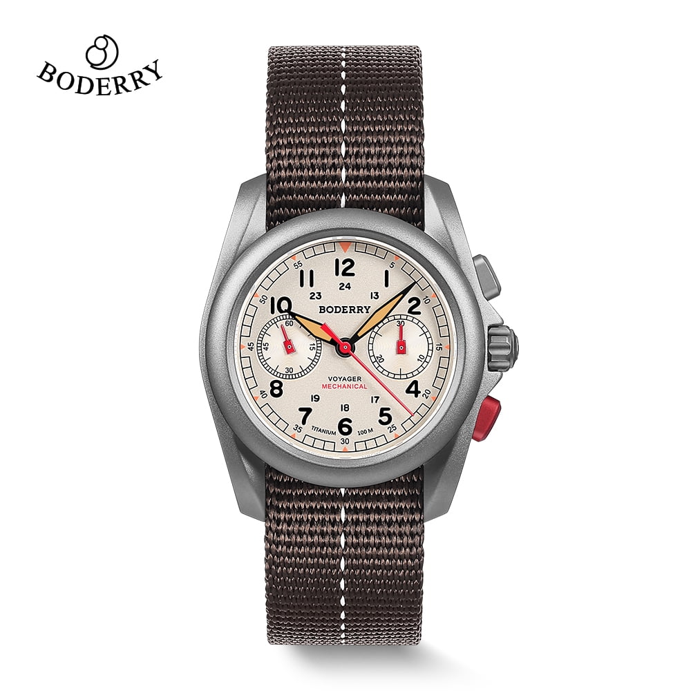 BODERRY Men's Field Watches Titanium Mechanical Chronograph Top Brand ...