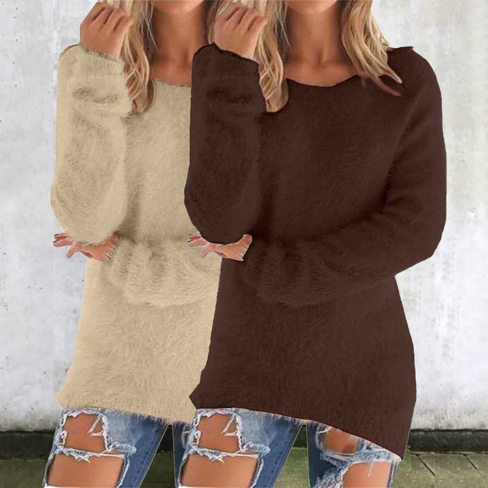 BODOAO 2 Pack Sweaters for Women Fall Cozy Fleece Sherpa Pullover Fuzzy ...