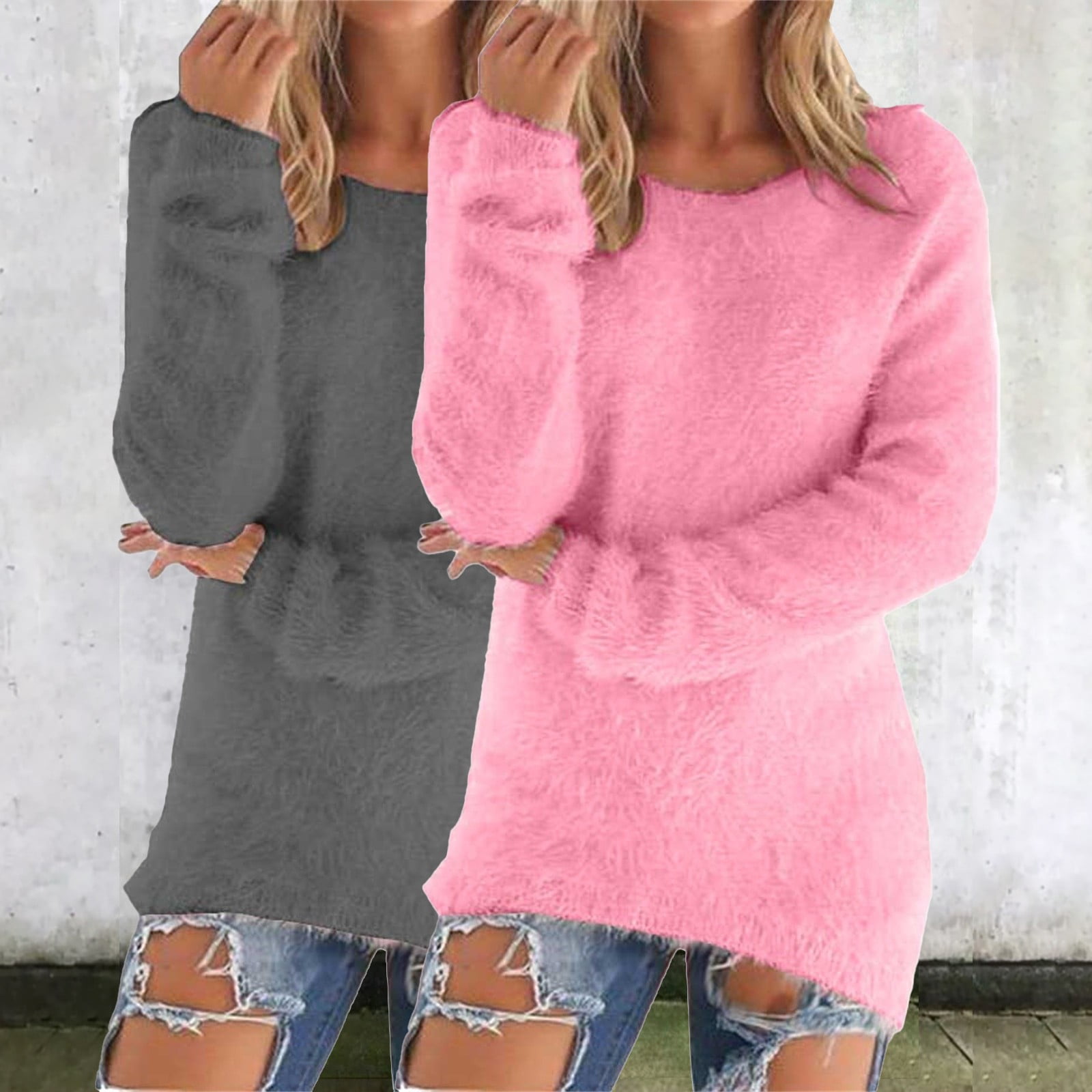 BODOAO 2 Pack Sweaters for Women Fall Cozy Fleece Sherpa Pullover Fuzzy ...