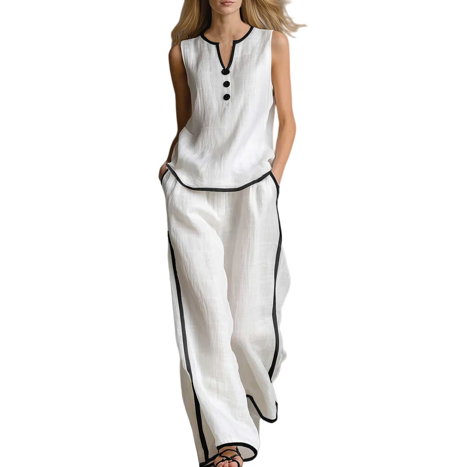 BODOAO 2 Piece Summer Sets For Women Comfort Sleeveless Top and Loose ...