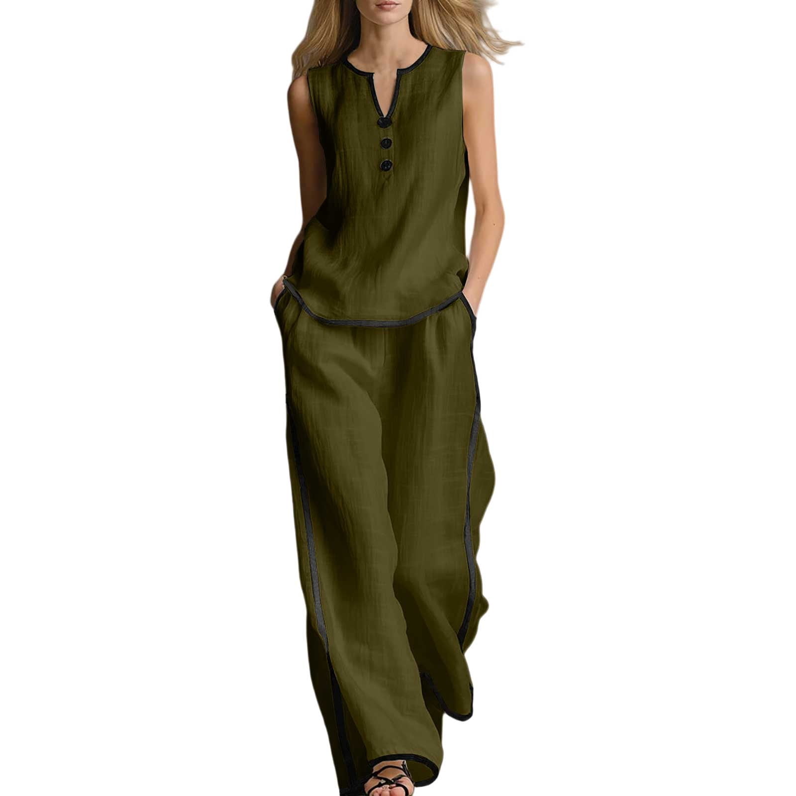 BODOAO 2 Piece Summer Sets For Women Comfort Sleeveless Top and Loose ...
