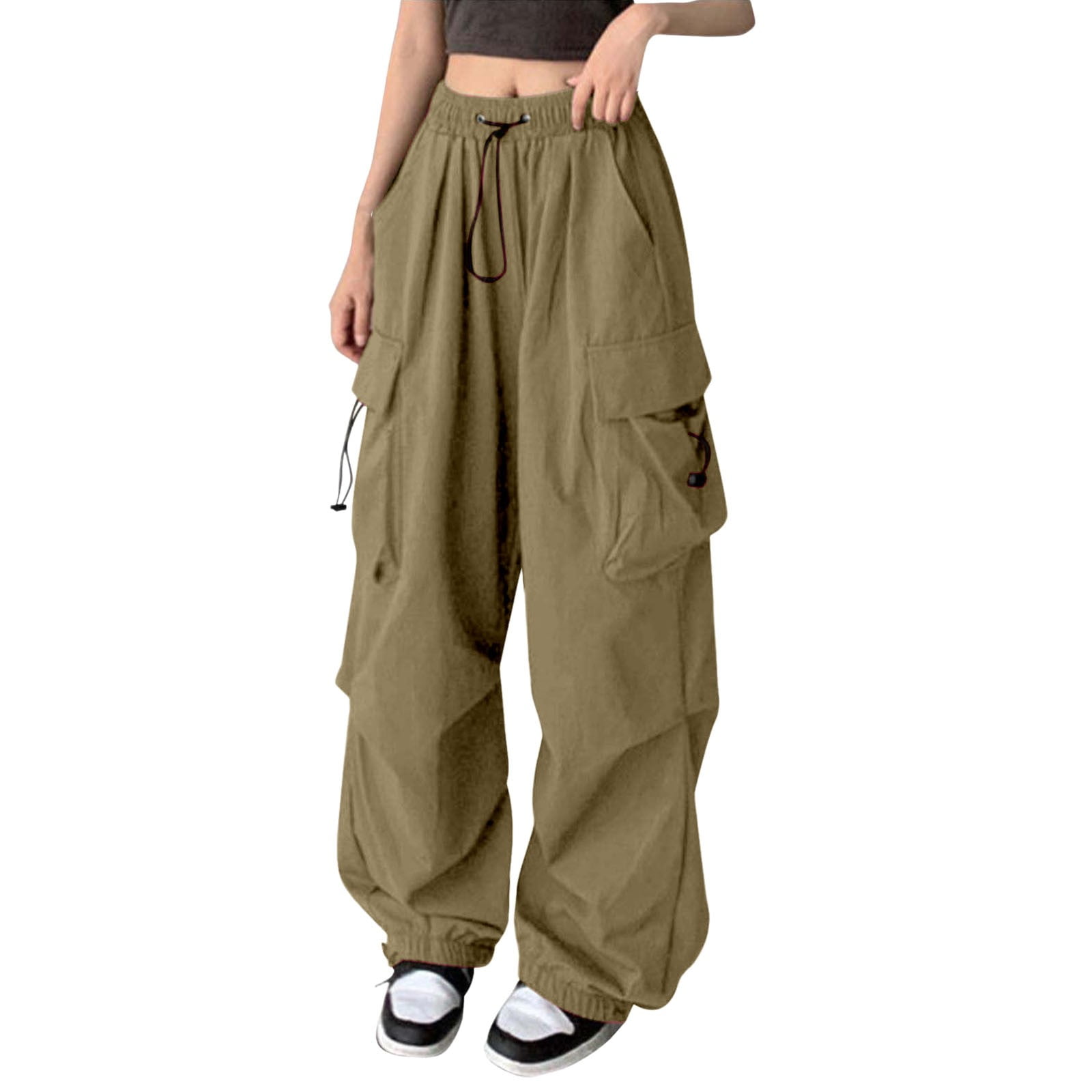 BODOAO Cargo Pants for Women High Waist Baggy Casual Parachute Trousers ...