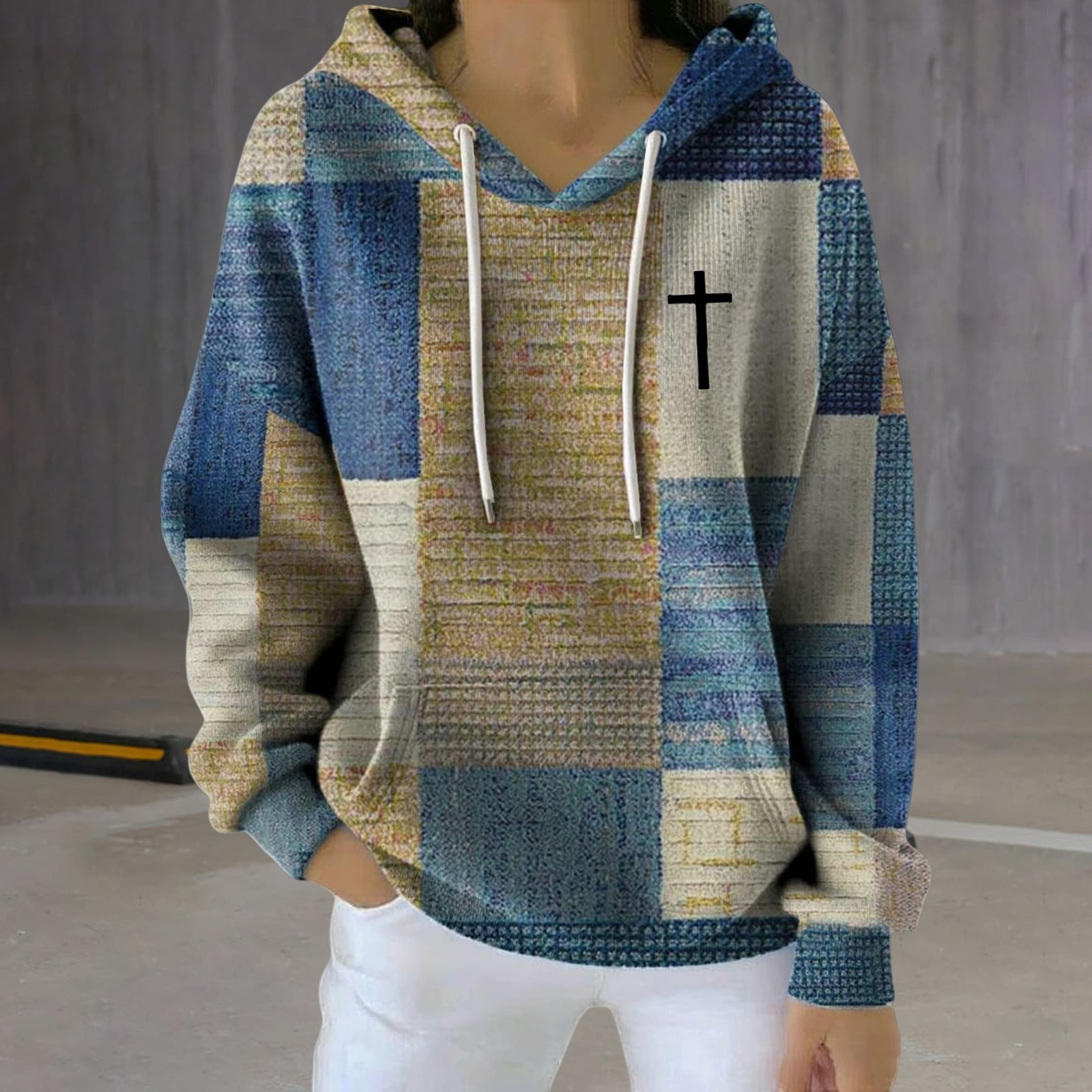 BODOAO Christian Hoodies for Women Religious Jesus Hoodie Retro Plaid ...