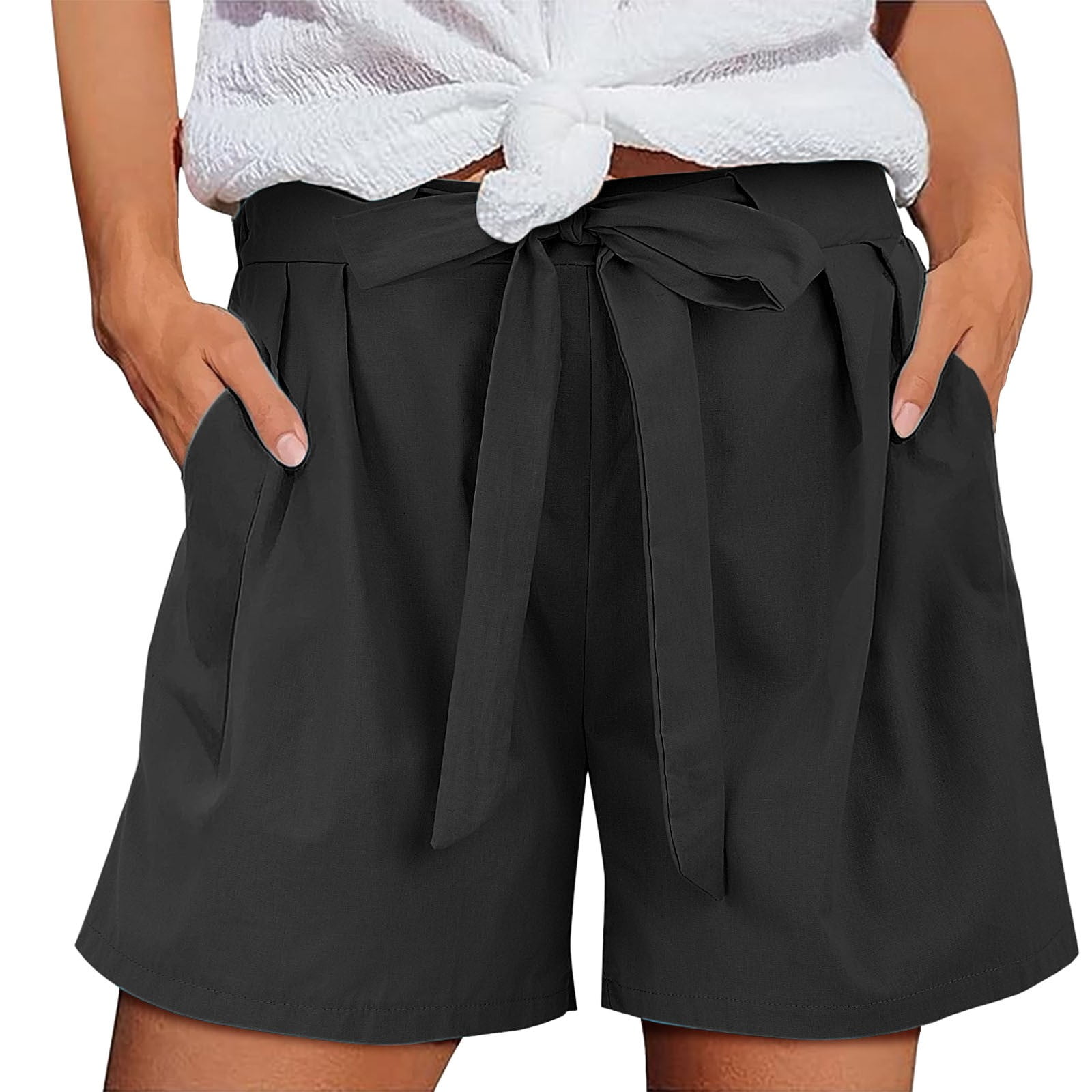 BODOAO Cotton Linen Mid Thigh Shorts for Women With Pockets Lightweight ...
