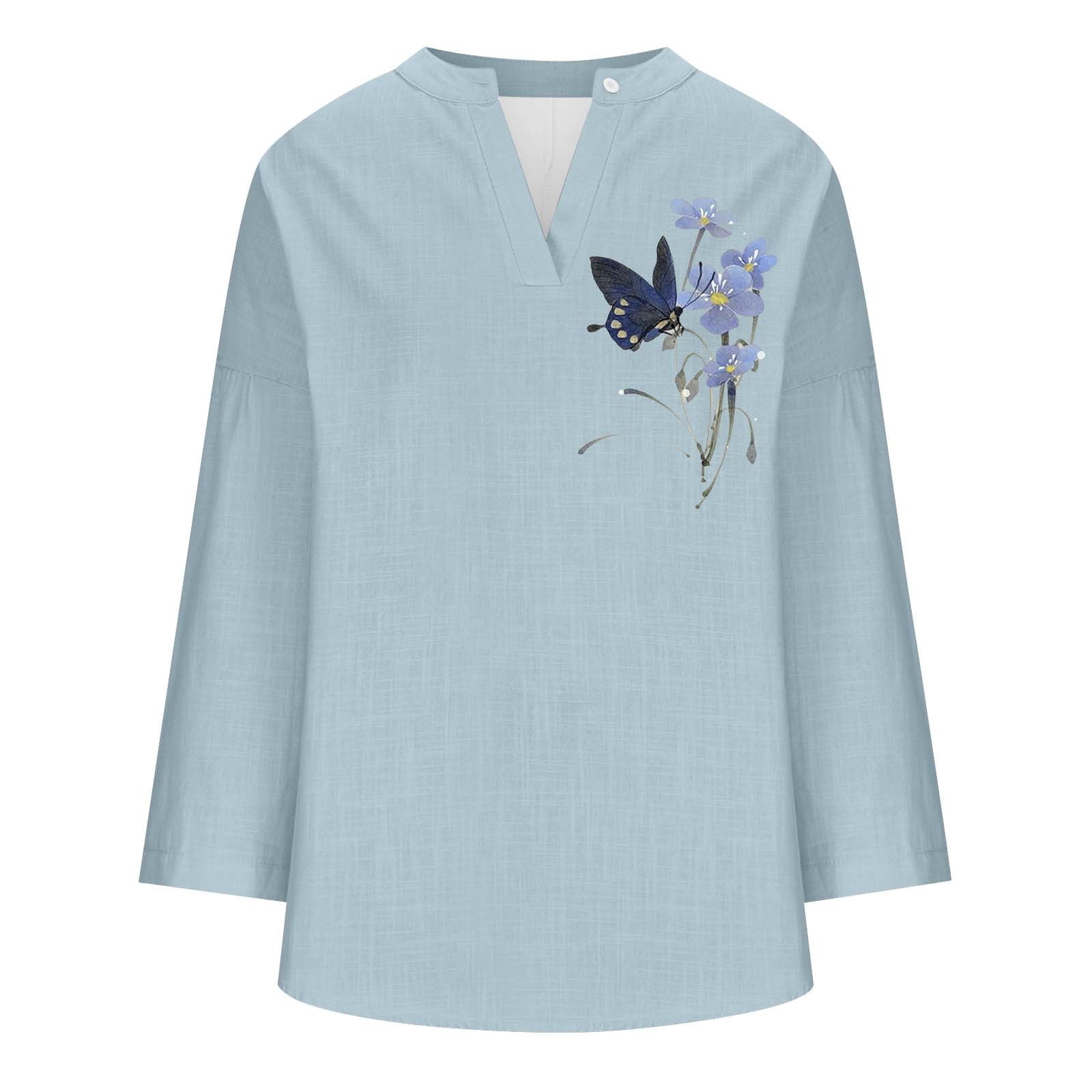 BODOAO Cotton Linen Tops for Women Soft Breathable 3/4 Sleeve Summer ...