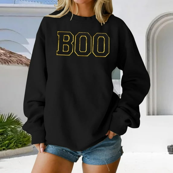 BODOAO Halloween Sweatshirt for Women Cute Boo Graphic Shirt Crewneck ...