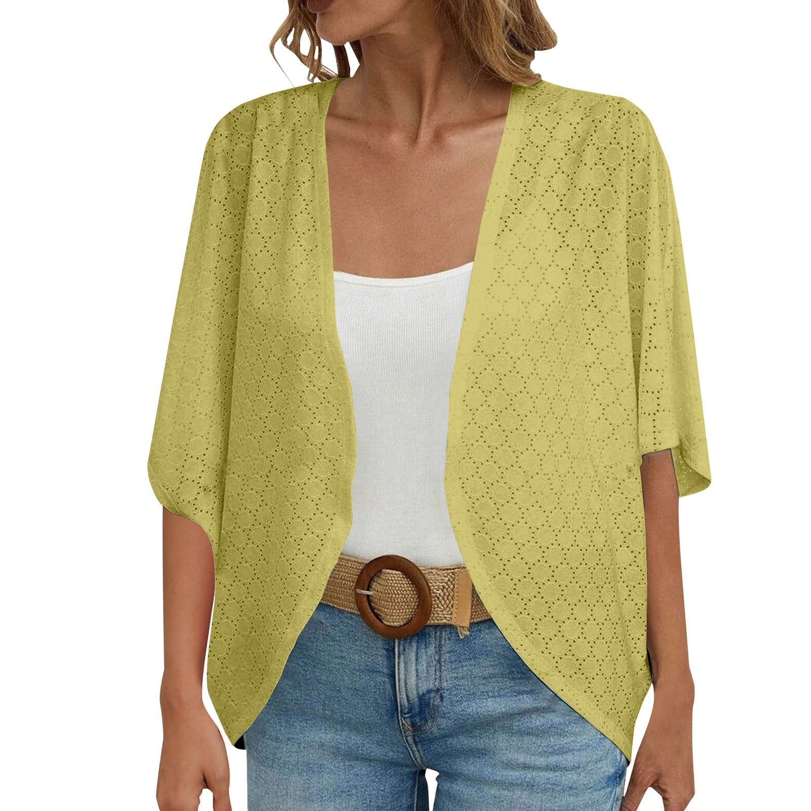 BODOAO Kimono Cardigans for Women,Casual Open Front 3/4 Sleeve Cardigan ...