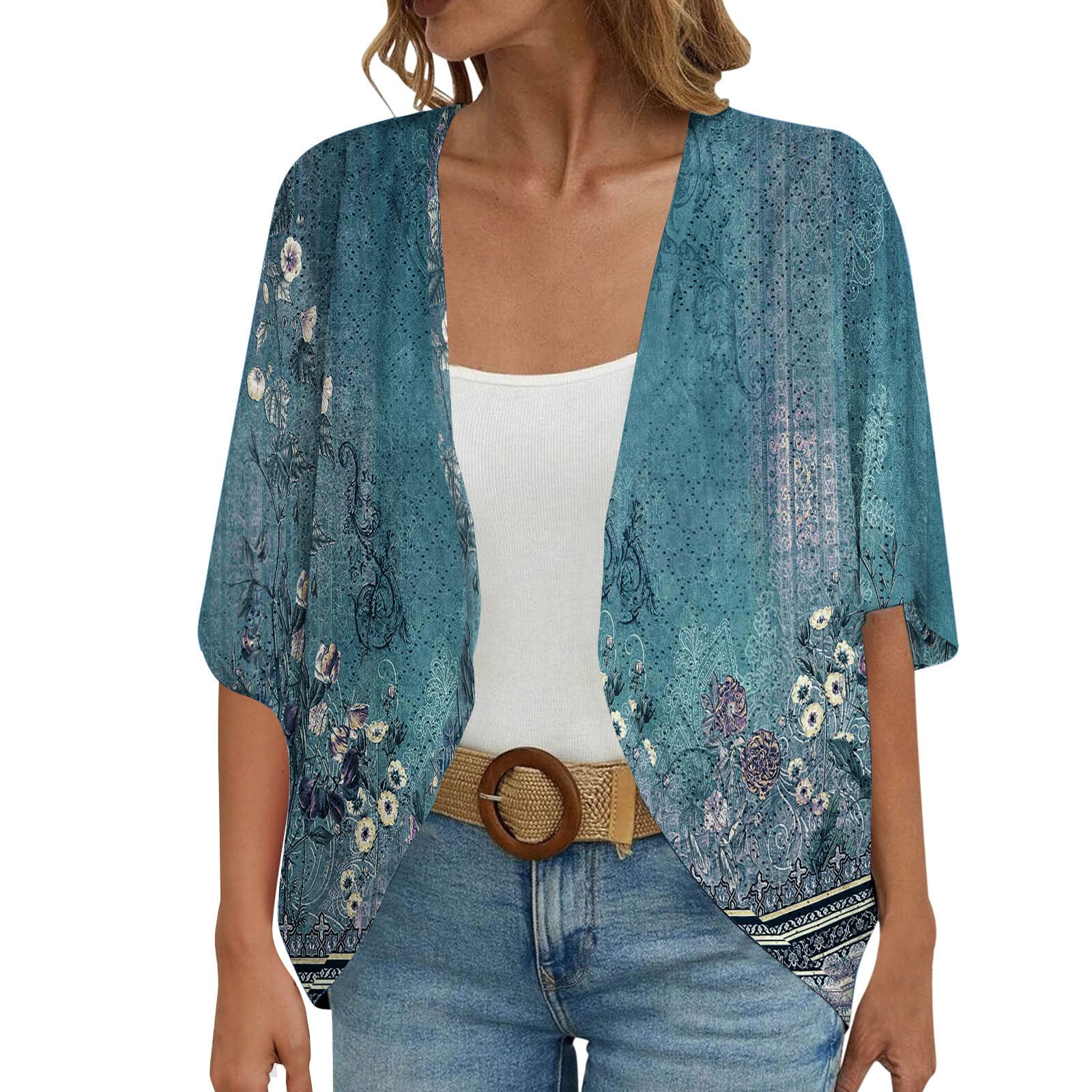 BODOAO Kimono Cardigans for Women,Casual Open Front 3/4 Sleeve Cardigan ...