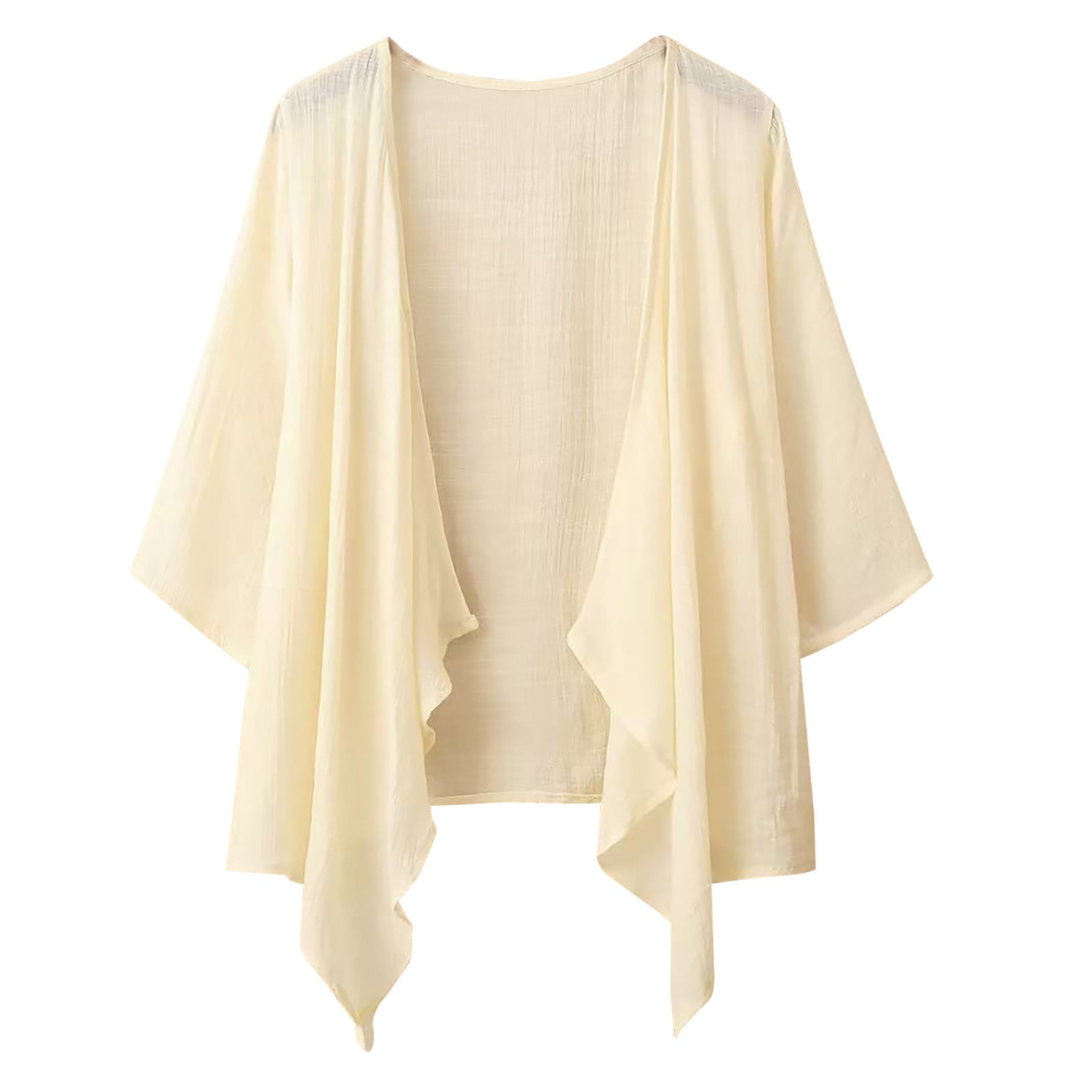BODOAO Ladies Draped Ruffles Cardigan Open Front 3/4 Sleeve Plus Size ...
