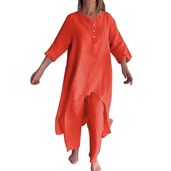 BODOAO Linen Sets for Women Lightweight Wide Leg Long Pants and ...