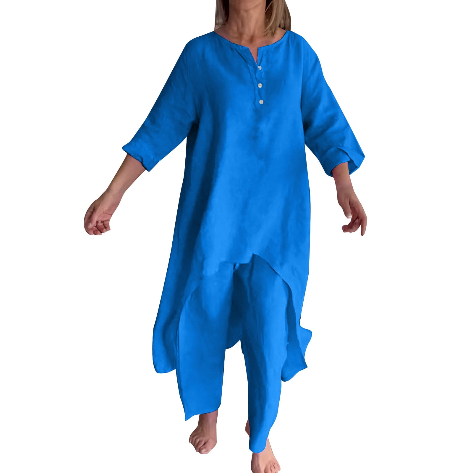 BODOAO Linen Sets for Women Lightweight Wide Leg Long Pants and ...