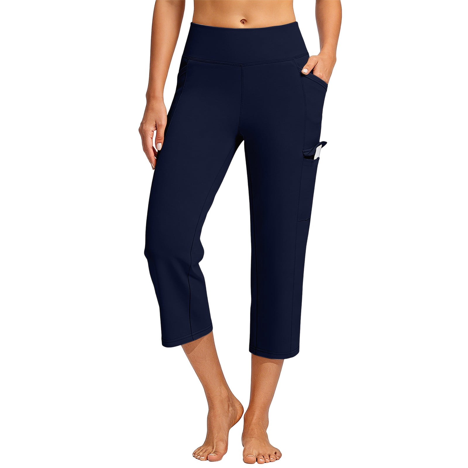 BODOAO Long Flared Capri Pants for Women Pull on Yoga Capri length ...