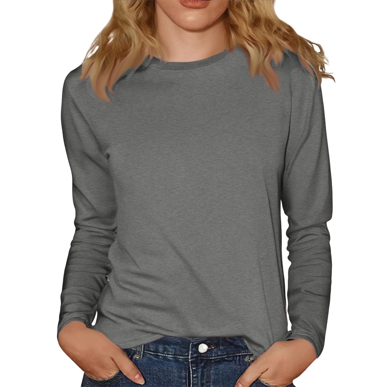 BODOAO Long Sleeve Shirts for Women Crew Neck Casual Tops Basic Tee ...