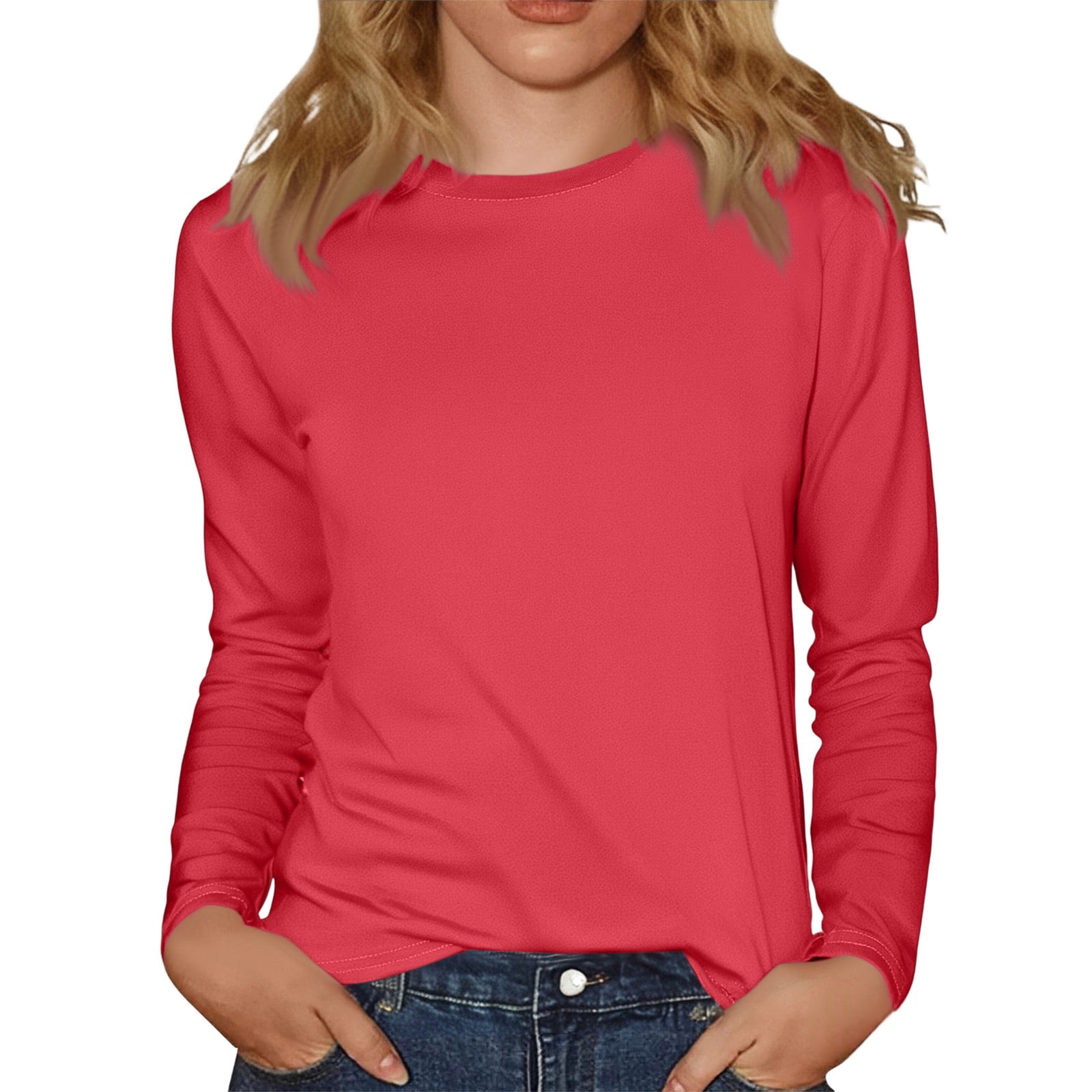 BODOAO Long Sleeve Shirts for Women Crew Neck Casual Tops Basic Tee ...