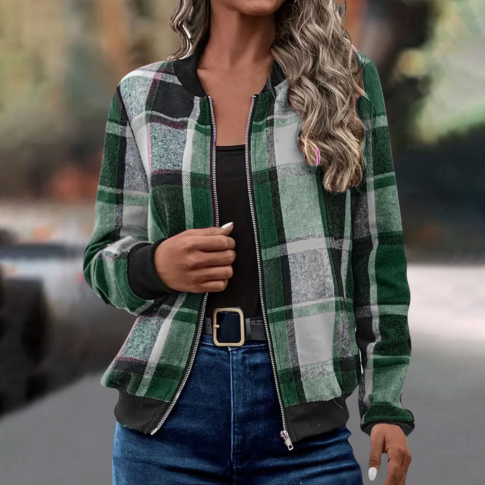 BODOAO Plaid Shackets for Women Fashion Casual Zip Up Flannel Plaid ...