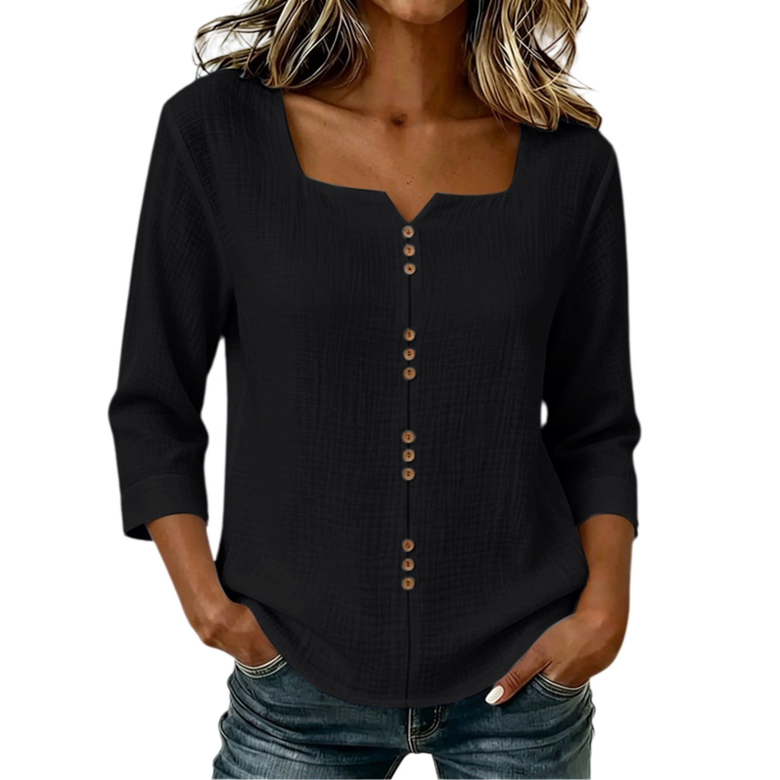 BODOAO Summer Linen Tops for Women Loose Short Sleeve Square Neck ...