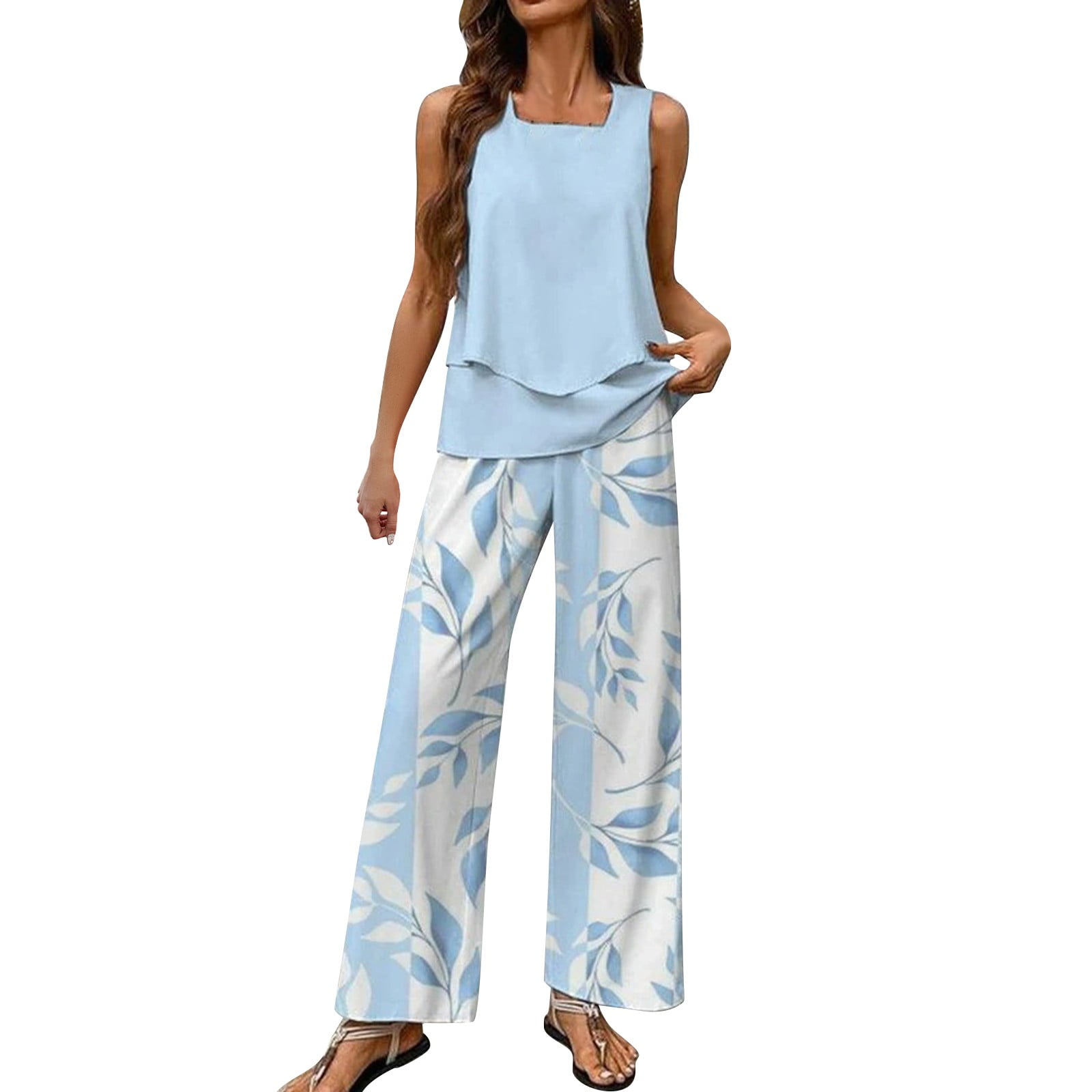 BODOAO Women's 2 Piece Summer Outfits Set, Soft Sleeveless Tiered Vest ...
