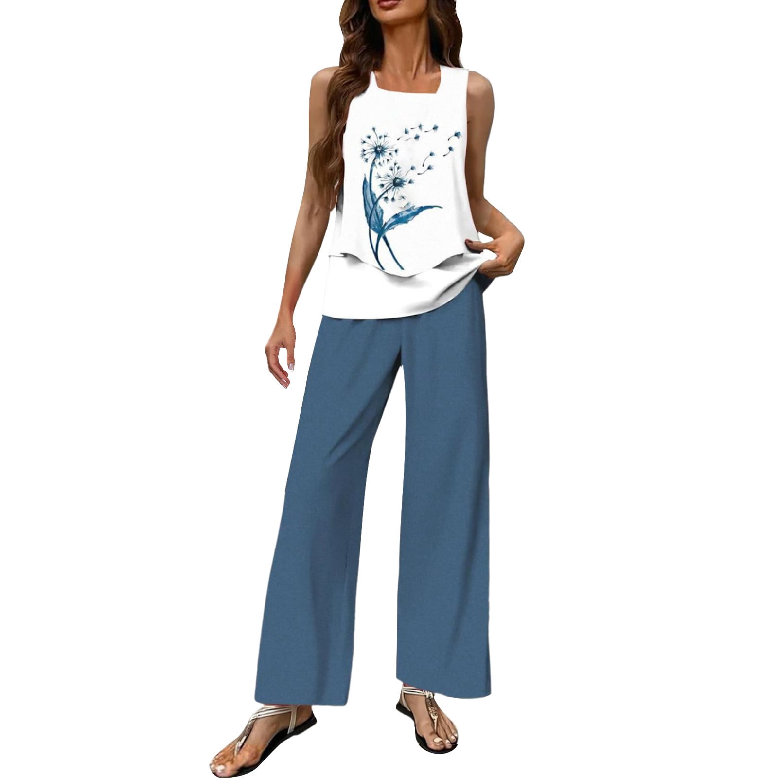 BODOAO Women's 2 Piece Summer Outfits Set, Soft Sleeveless Tiered Vest ...