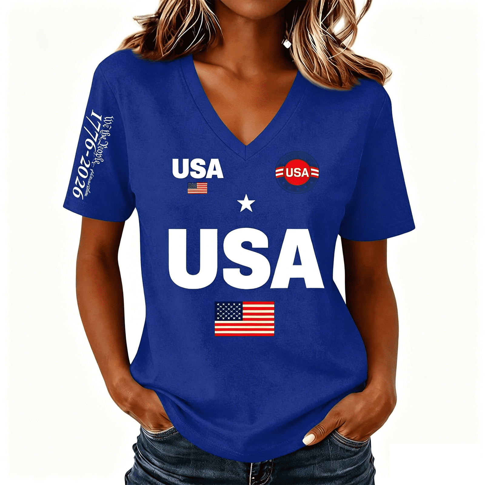 BODOAO Women's 250 Anniversary USA Shirt V-Neck Short Sleeve 250 Years ...