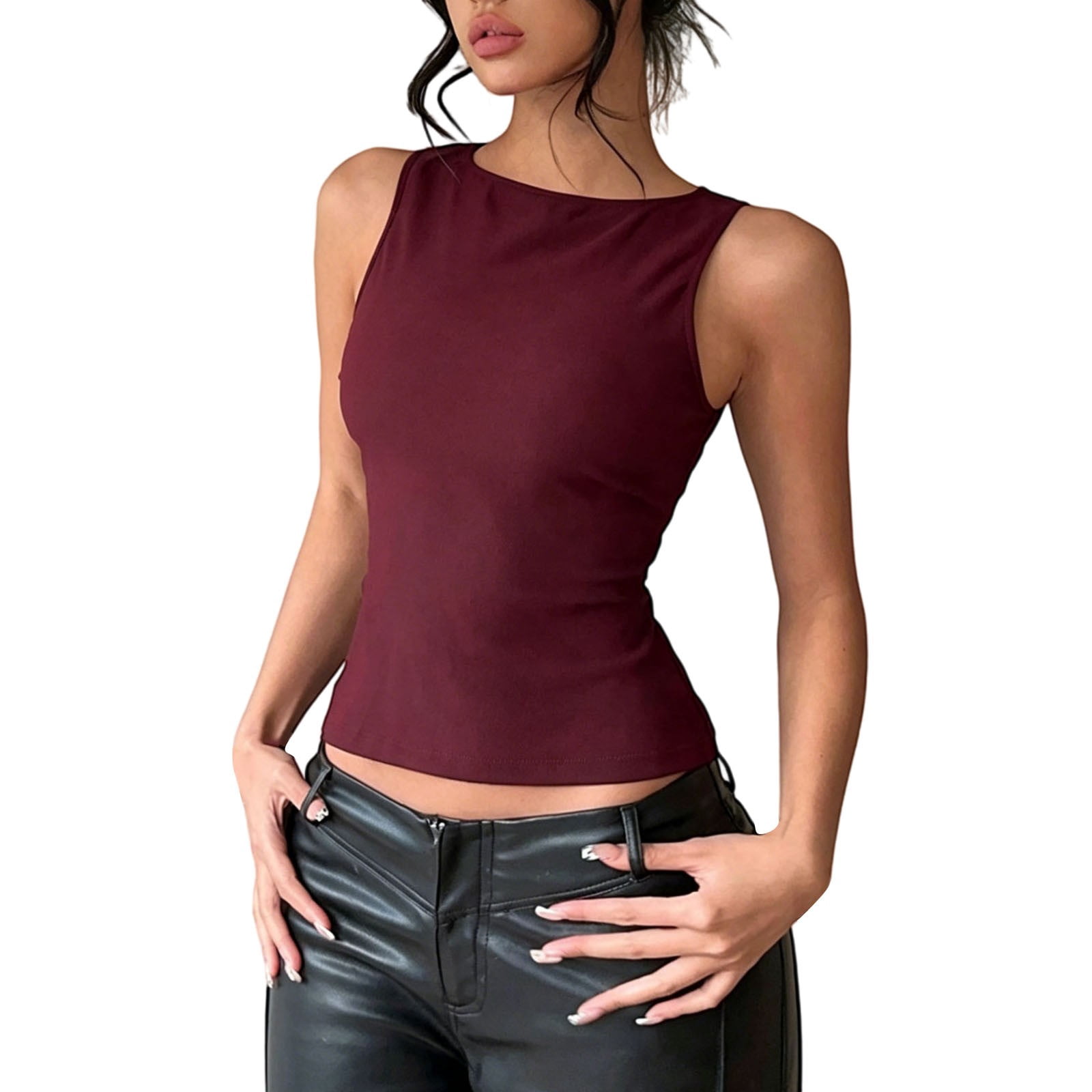 BODOAO Women's Backless Bow Tie Tank Top Slim Fit Crewneck Undershirt ...