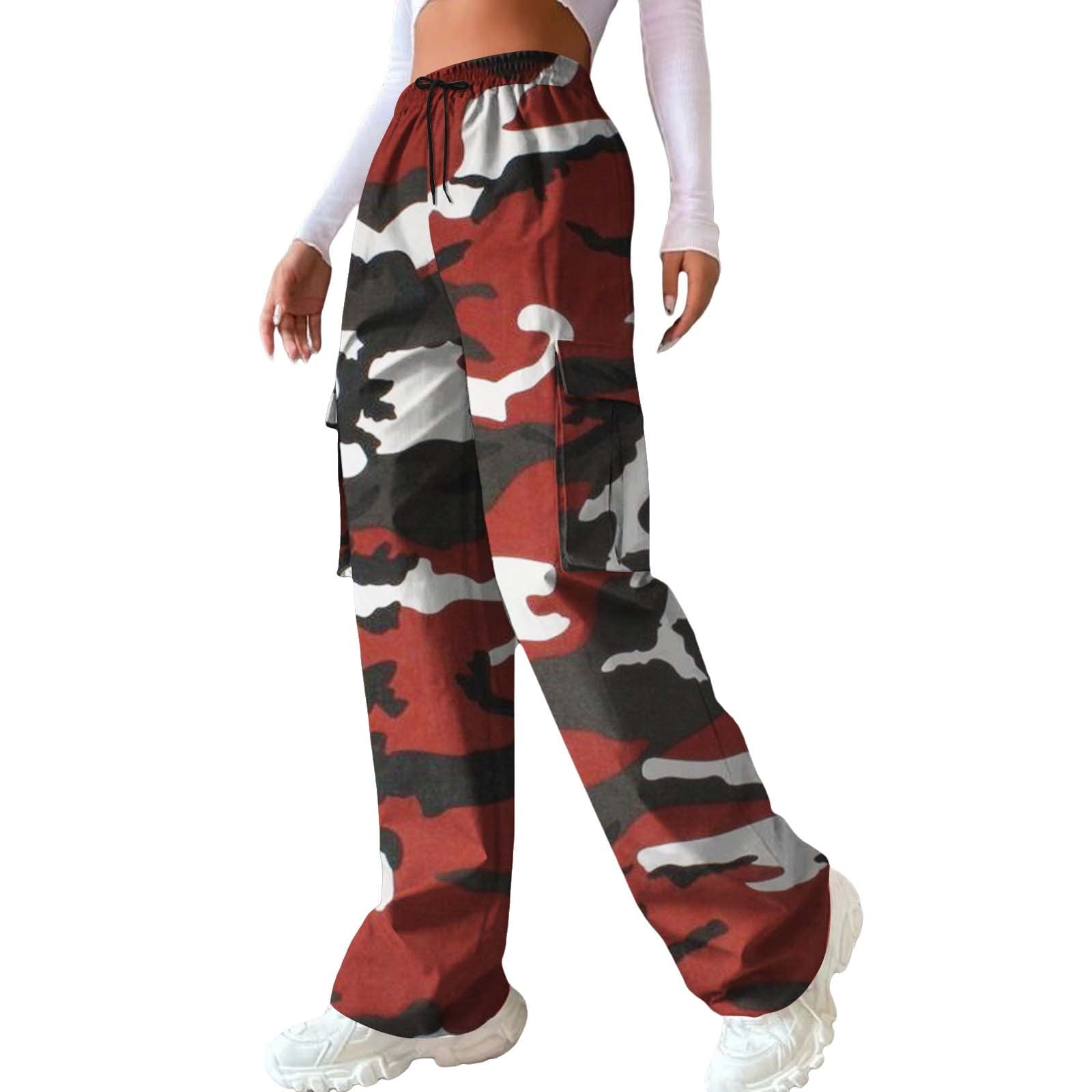 BODOAO Women's Baggy Camo Cargo Pants High Waist Wide Leg Military ...