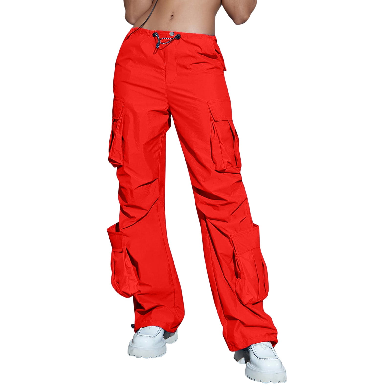 BODOAO Women's Baggy Parachute Pants Low Rise Cargo Pants Loose Fit ...
